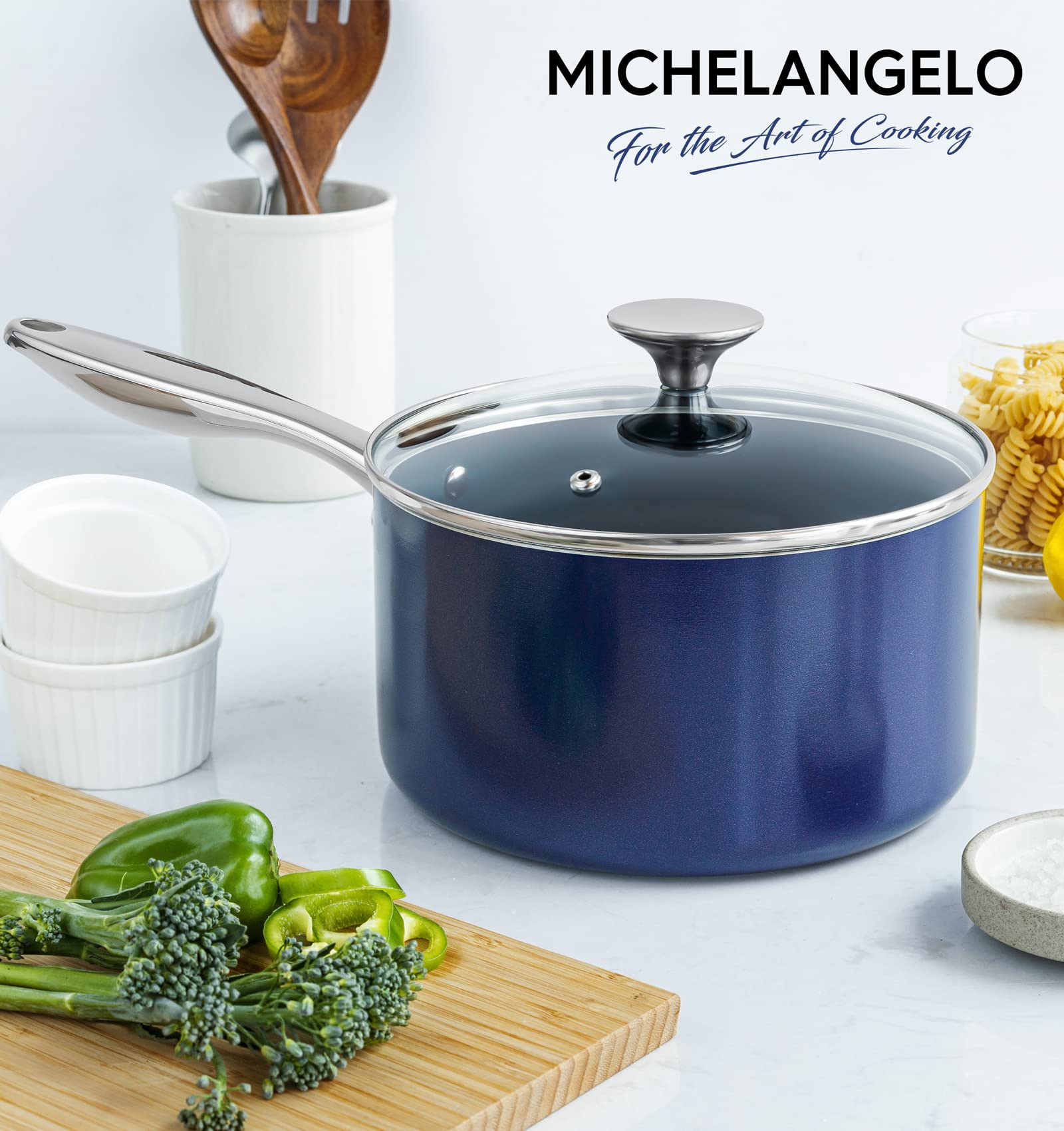 MICHELANGELO Nonstick Sauce Pan, Ceramic Saucepans with Lids, 1Qt & 2Qt & 3Qt Sauce Pan Sets, Nonstick Sauce Pans with Lids, Small Pots with Stainless Steel Handle, Oven Safe, Blue