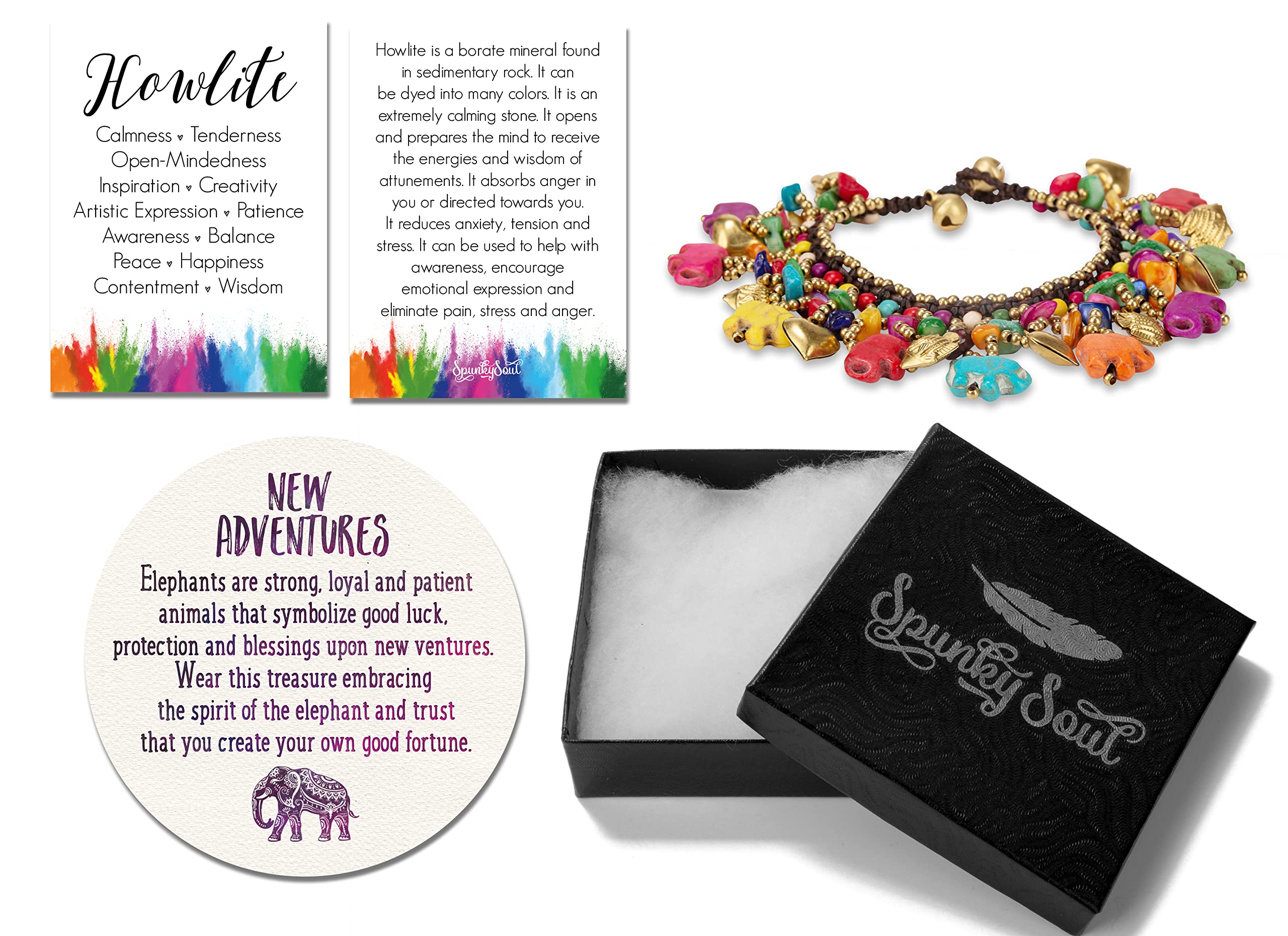 SPUNKYsoul Boho Elephant New Adventures Howlite Beaded Bracelet Multi Piece Set for Women (Multi-Colored)