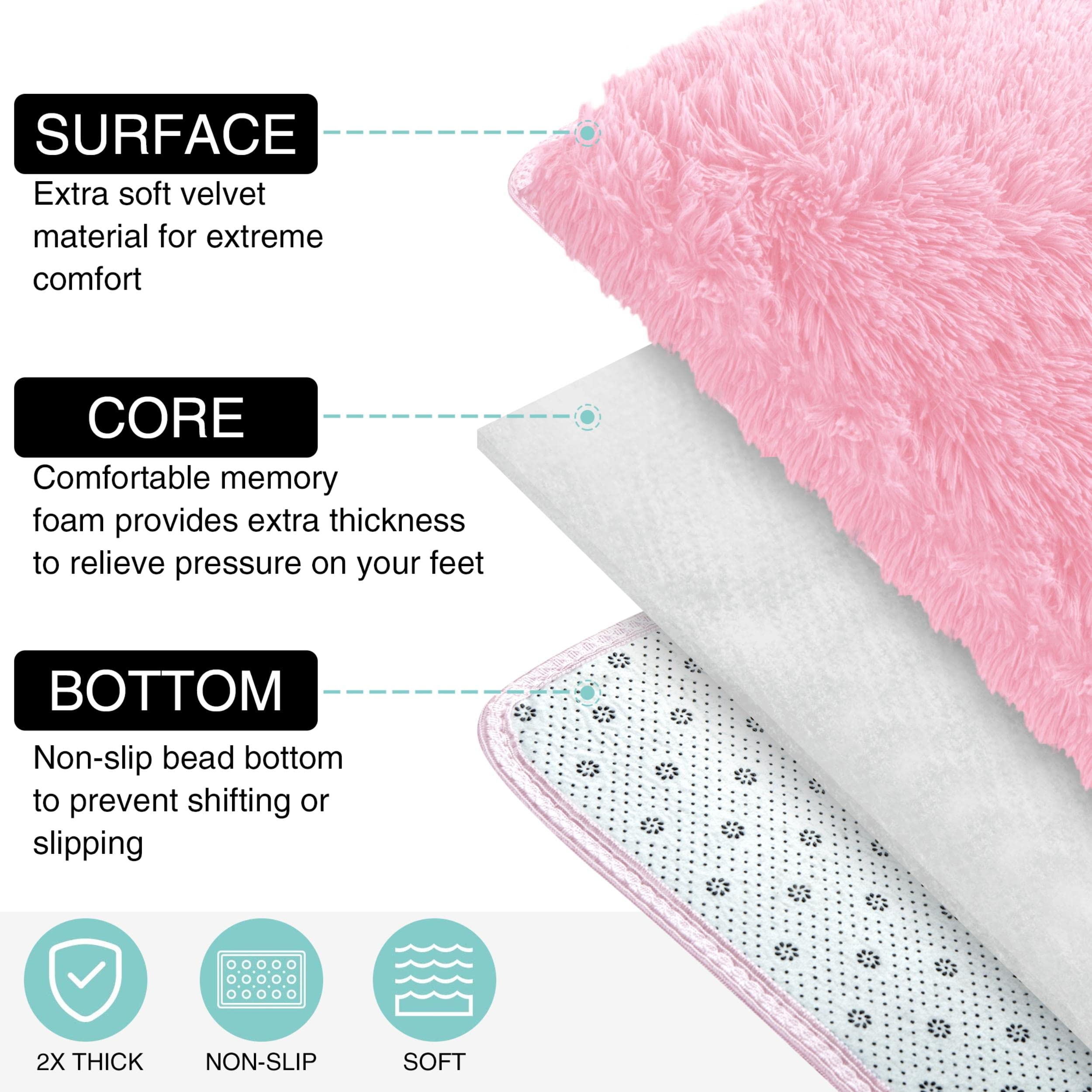 RUG BRANCH Super Soft Plain Plush Shag Pink Indoor Area Rug for Living Room, Bedroom, Dining Room, and Kitchen - 4' x 6' (4' X 5'3")
