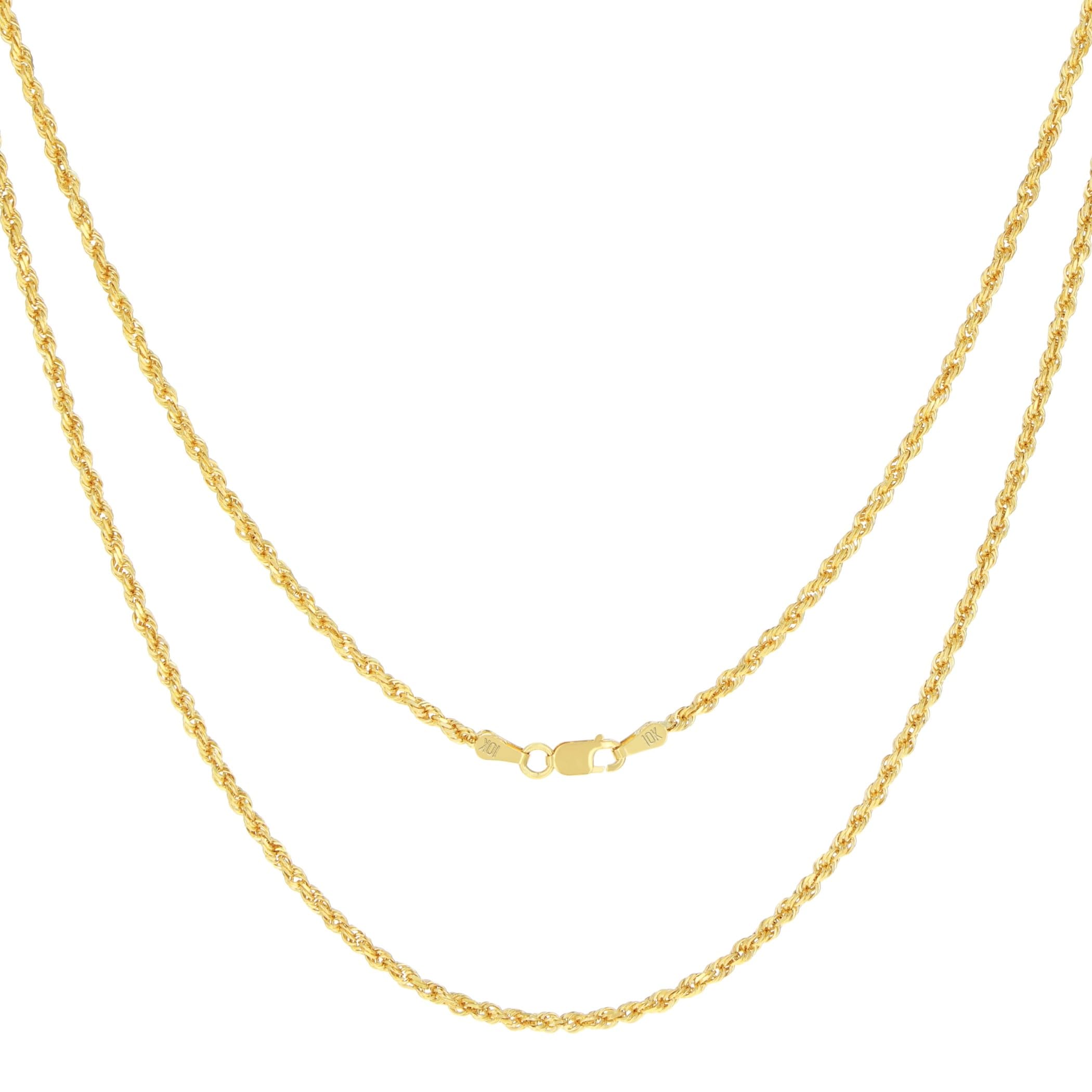 Nuragold 10k Yellow Gold 2mm Solid Rope Chain Diamond Cut Pendant Necklace, Mens Womens Jewelry 16" 18" 20" 22" 24" 26" 28" 30"