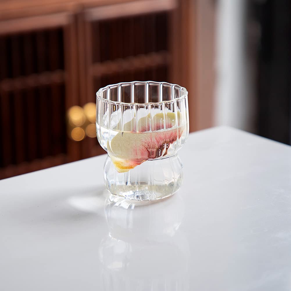 Vertical Stripe Cocktail Glass, Origami Style Glass Cup Heat Resistant Coffee Mug, Ripple Drinking Glasses Wine Iced Beer Cup Clear Dessert Cup, Vintage Glassware Bar Beverage Milk Juice Tea Cup
