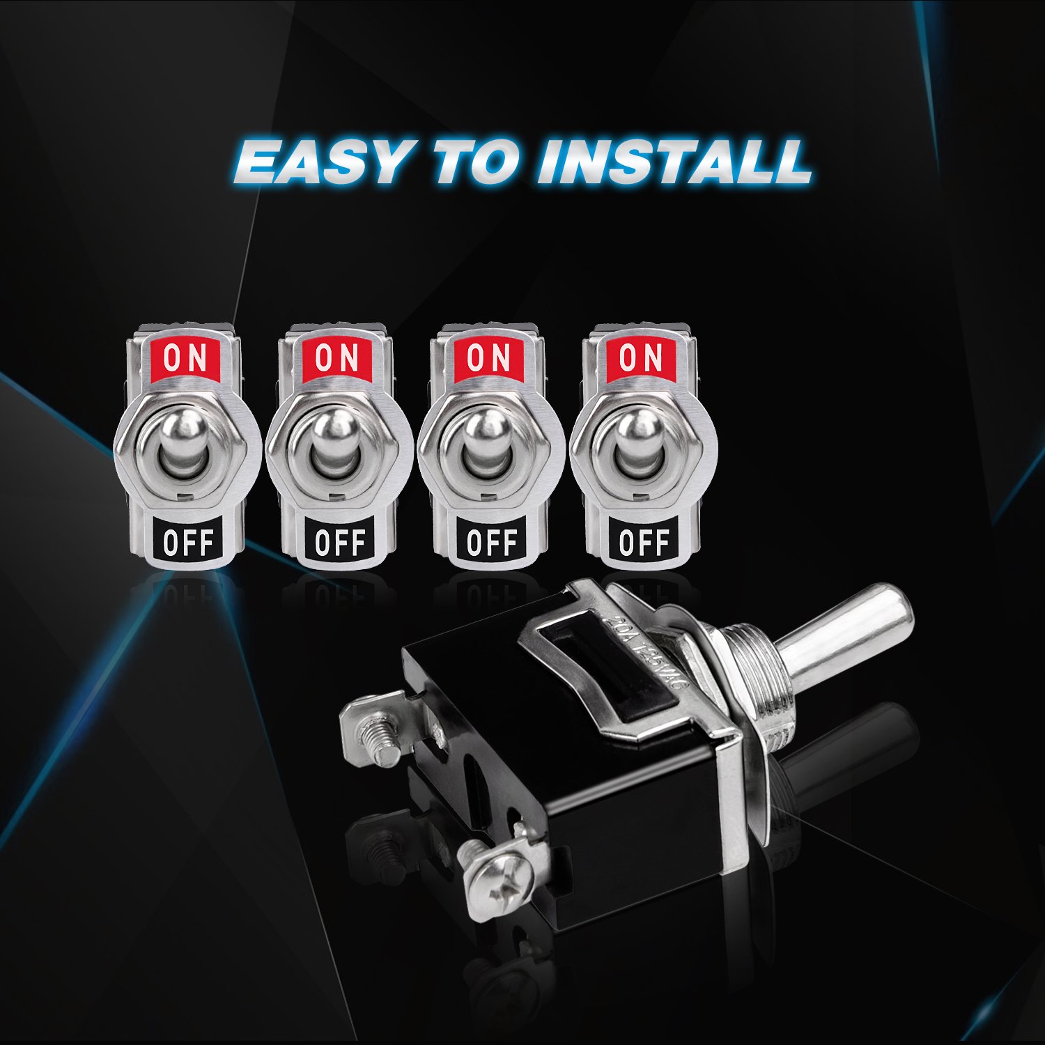 Nilight 90012E Heavy Duty Rocker Toggle 15A 250V 20A 125V SPST 2Pin ON/Off Switch Metal Bat Waterproof Boot Cap Cover-5 Pack, 2 Years Warranty