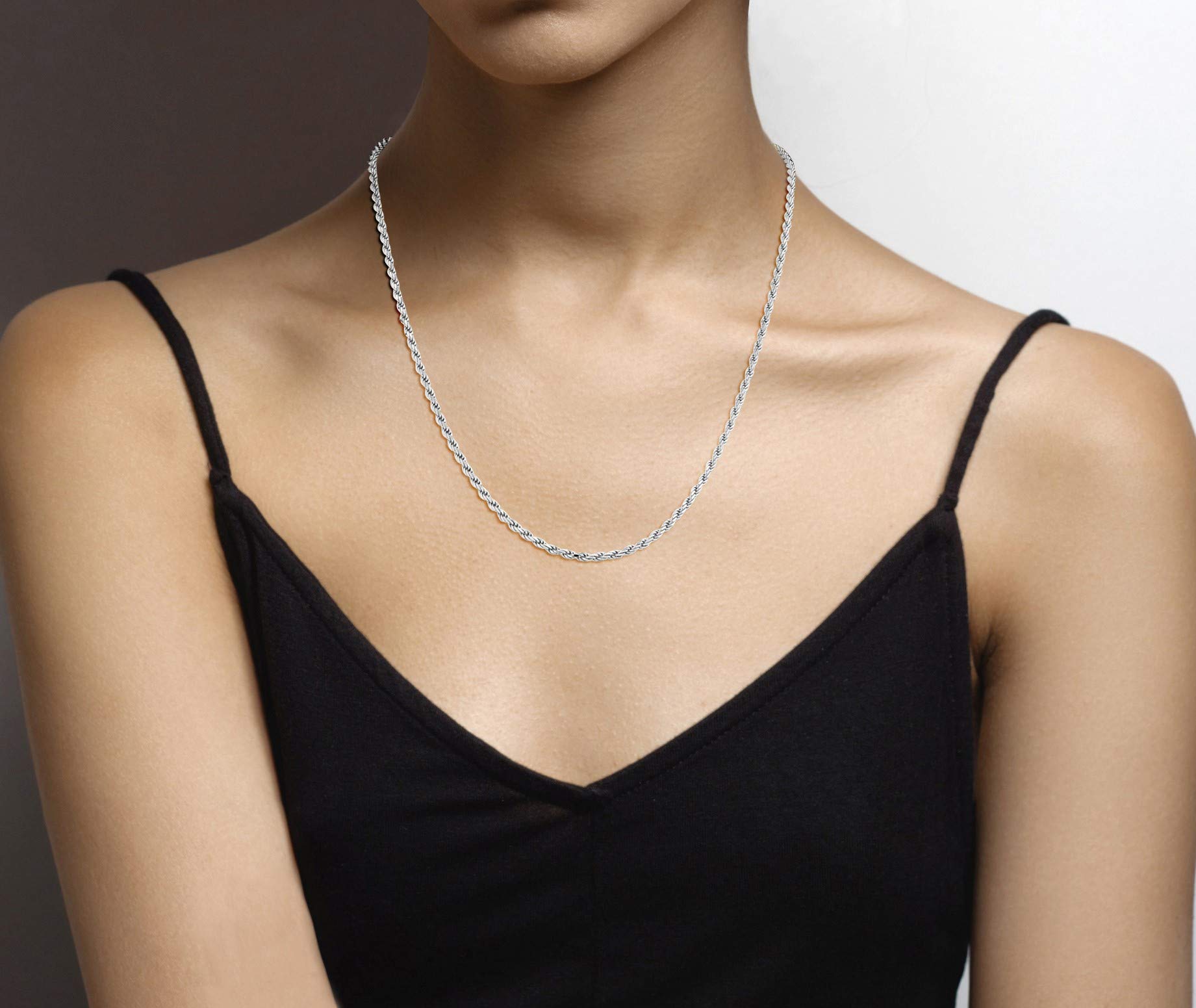 Miabella Solid 925 Sterling Silver Italian 2mm, 3mm Diamond-Cut Braided Rope Chain Necklace for Men Women, 925 Sterling Silver Made in Italy (3mm, Length 22 Inches (men's average length))