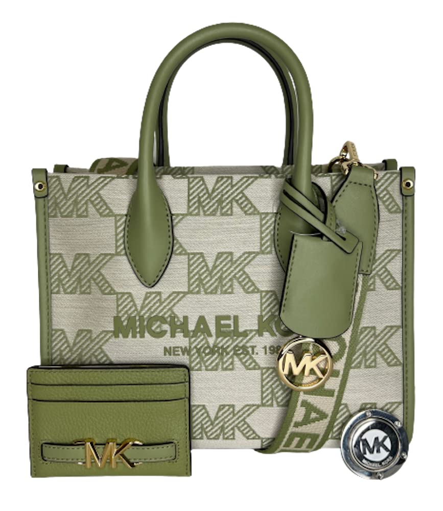 Michael Kors Mirella Small Shopper Top Zip Bag bundled SM TZ Coinpouch Purse Hook (Sage Green MK)