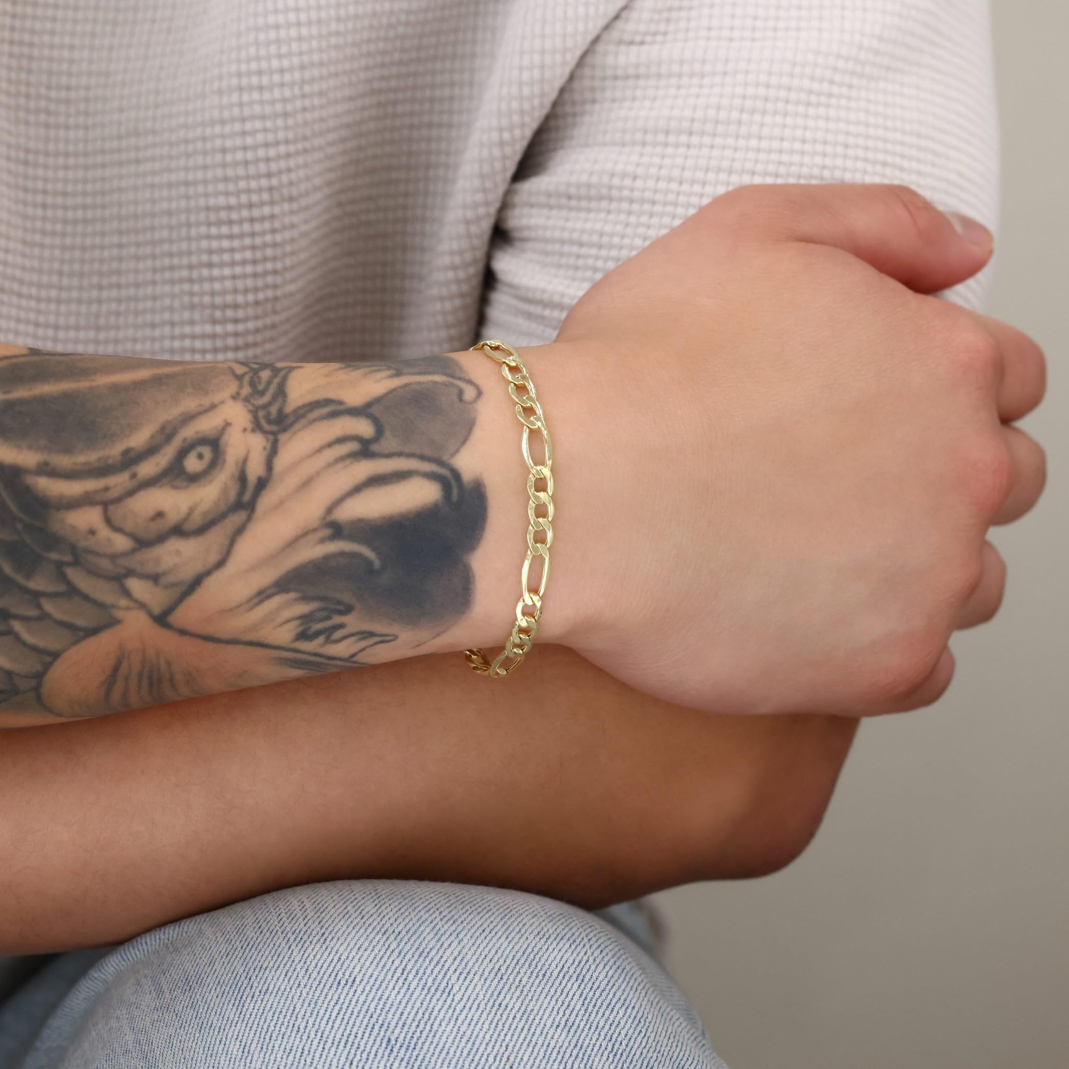 Nuragold 10k Yellow Gold 5.5mm Figaro Chain Link Bracelet, Mens Womens Jewelry 7" 7.5" 8" 8.5" 9"