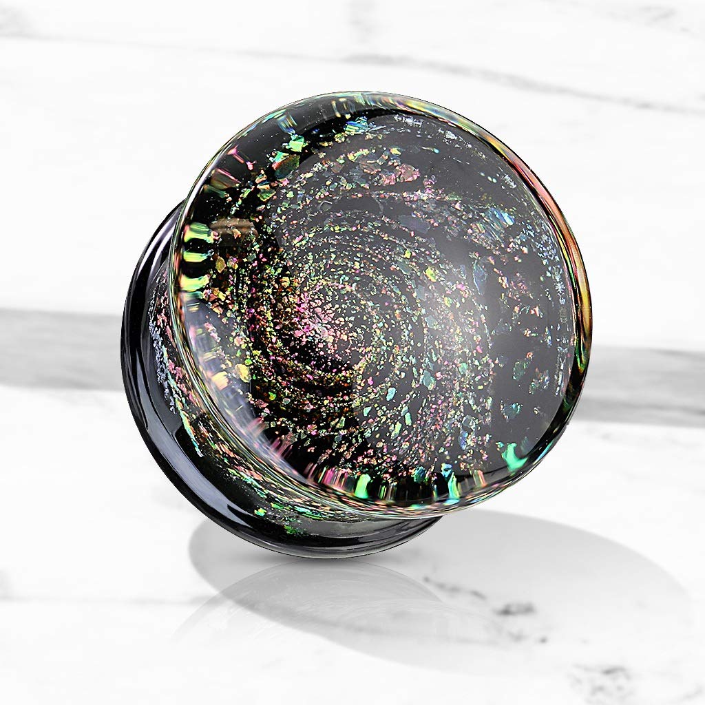 Pair of Sparkle Galaxy Swirl Glass Ear Plugs Double Flared Gauges (00 Gauge (10mm))