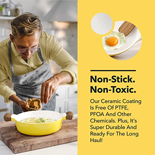 Vremi 8 Piece Ceramic Nonstick Cookware Set - Induction Stovetop Compatible DIshwasher Safe Non Stick Pots with Lids and Frying Pans - Dutch Oven Pot Fry Pan Sets for Serving - PTFE PFOA Free - Yellow