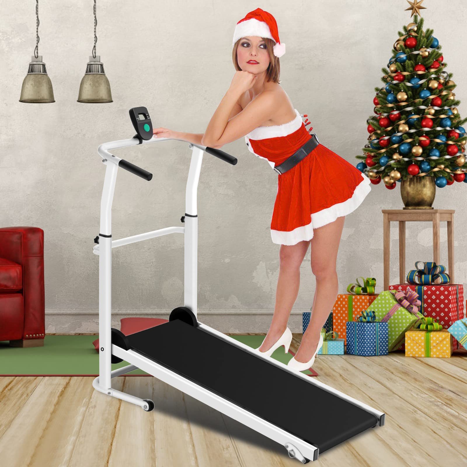 OKBOP Folding Manual Treadmills for Home, Portable Foldable Compact Under Desk Mini Running Machine with Incline and LED Display for Small Space Walking Exercise Fitness (Black)