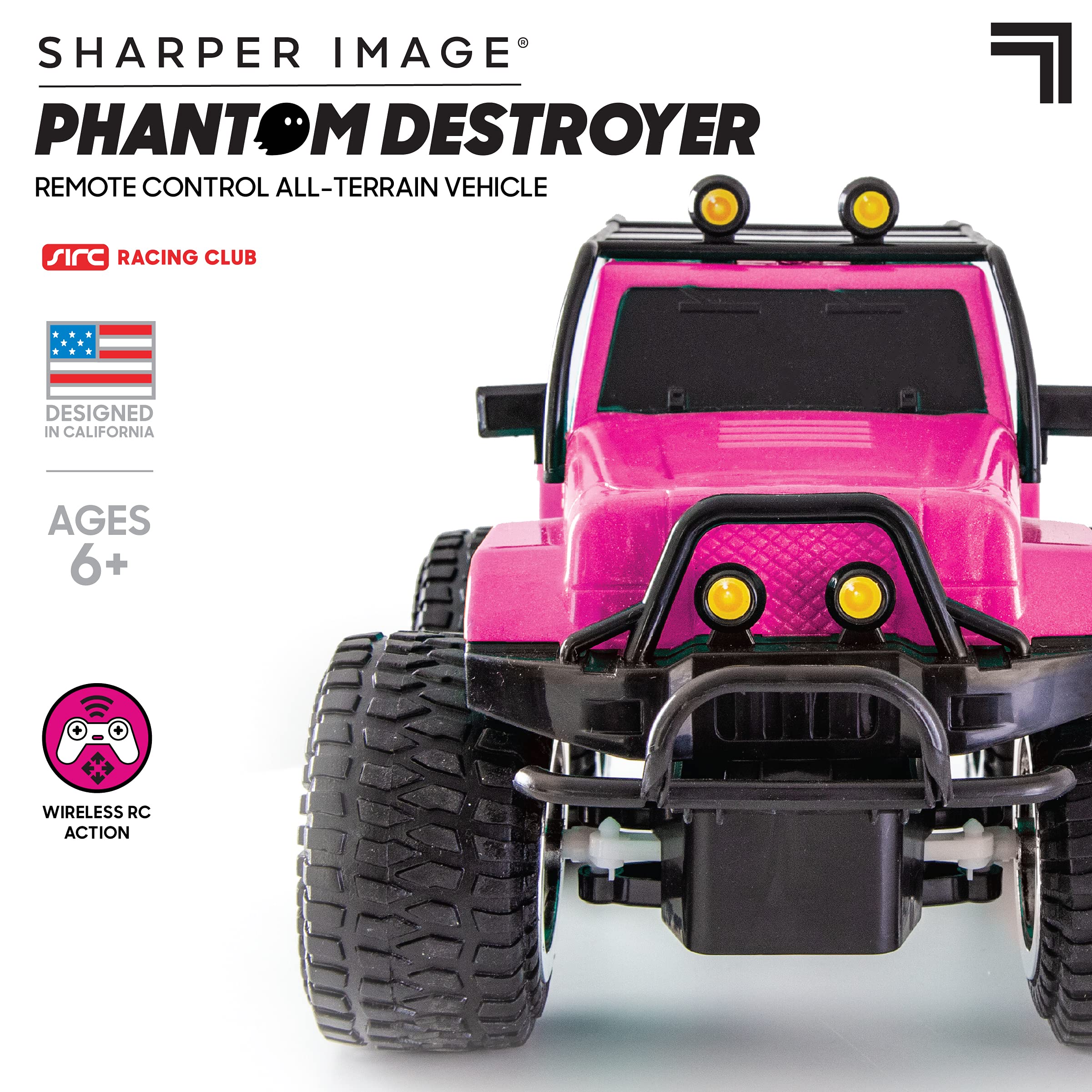 SHARPER IMAGE RC All Terrain Phantom Destroyer Toy Car, Off Road Action Rugged Roll Bar Design, Quick Response 2.4 GHz Wireless Remote Control, Built-in Radio Frequencies for Racing, Great for Kids