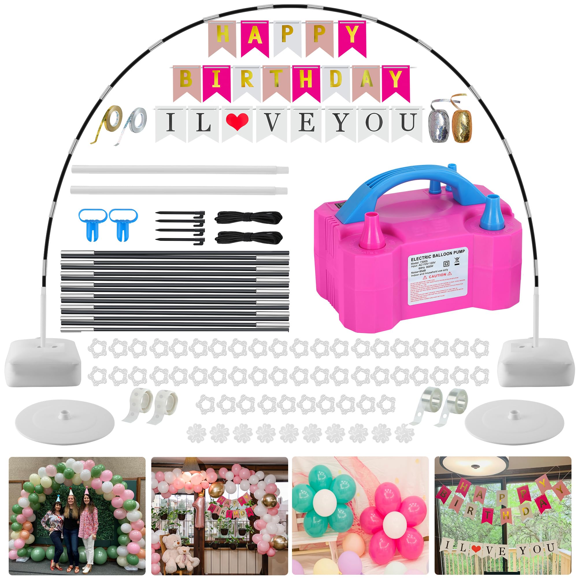 Prakin 4-in-1 Balloon Arch Kit - 10ft Wide & 9ft Tall Adjustable Balloon Arch Stand, Balloon Arch Frame With Base - Electric Pump - Banner For Wedding Baby Shower Birthday Graduation Party Decorations