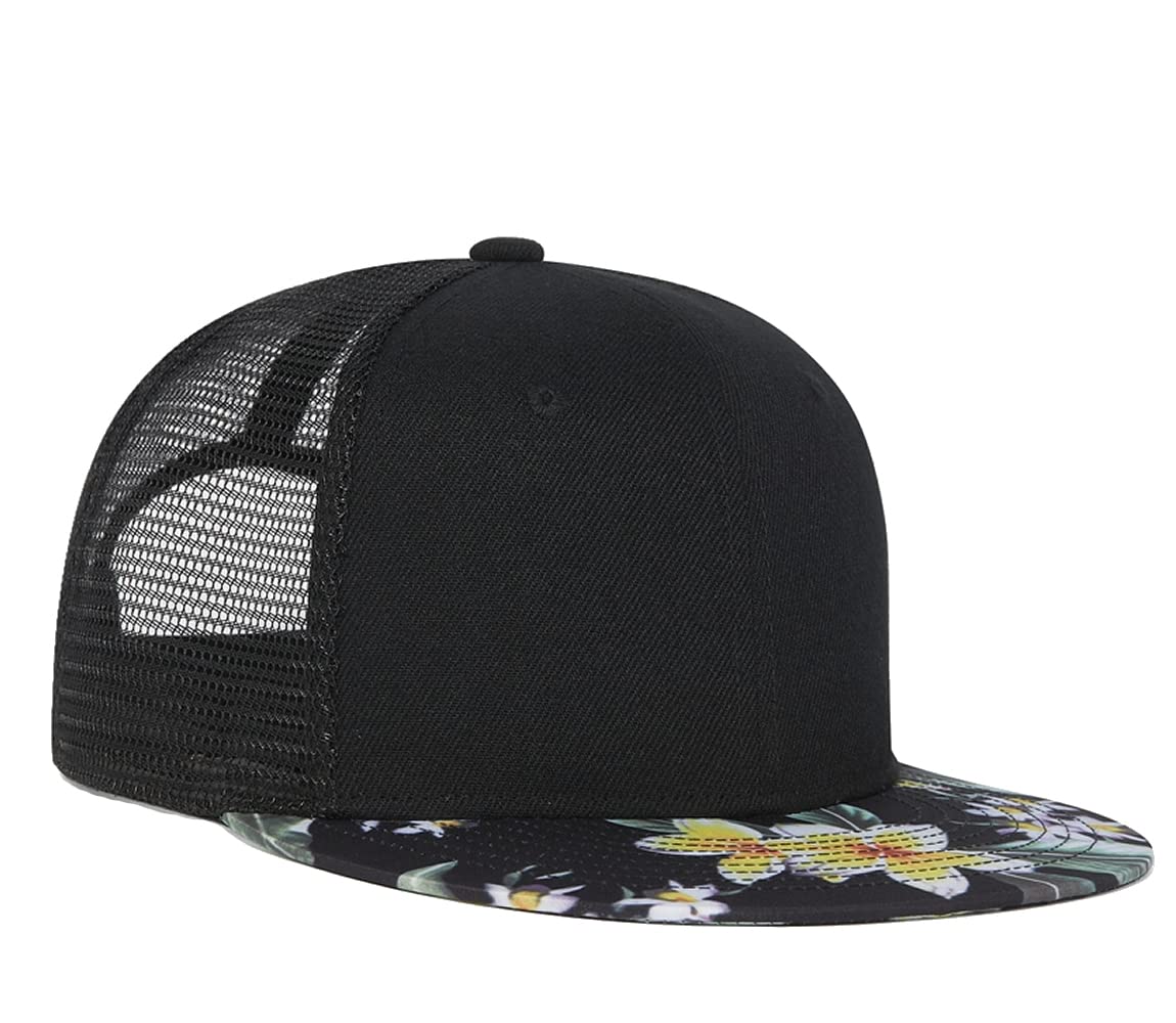 Quanhaigou Mesh Trucker Hats,Outdoor Snapback Dad Hat,Hip Hop Men Women Adjustable Baseball Caps (Black Flower B)