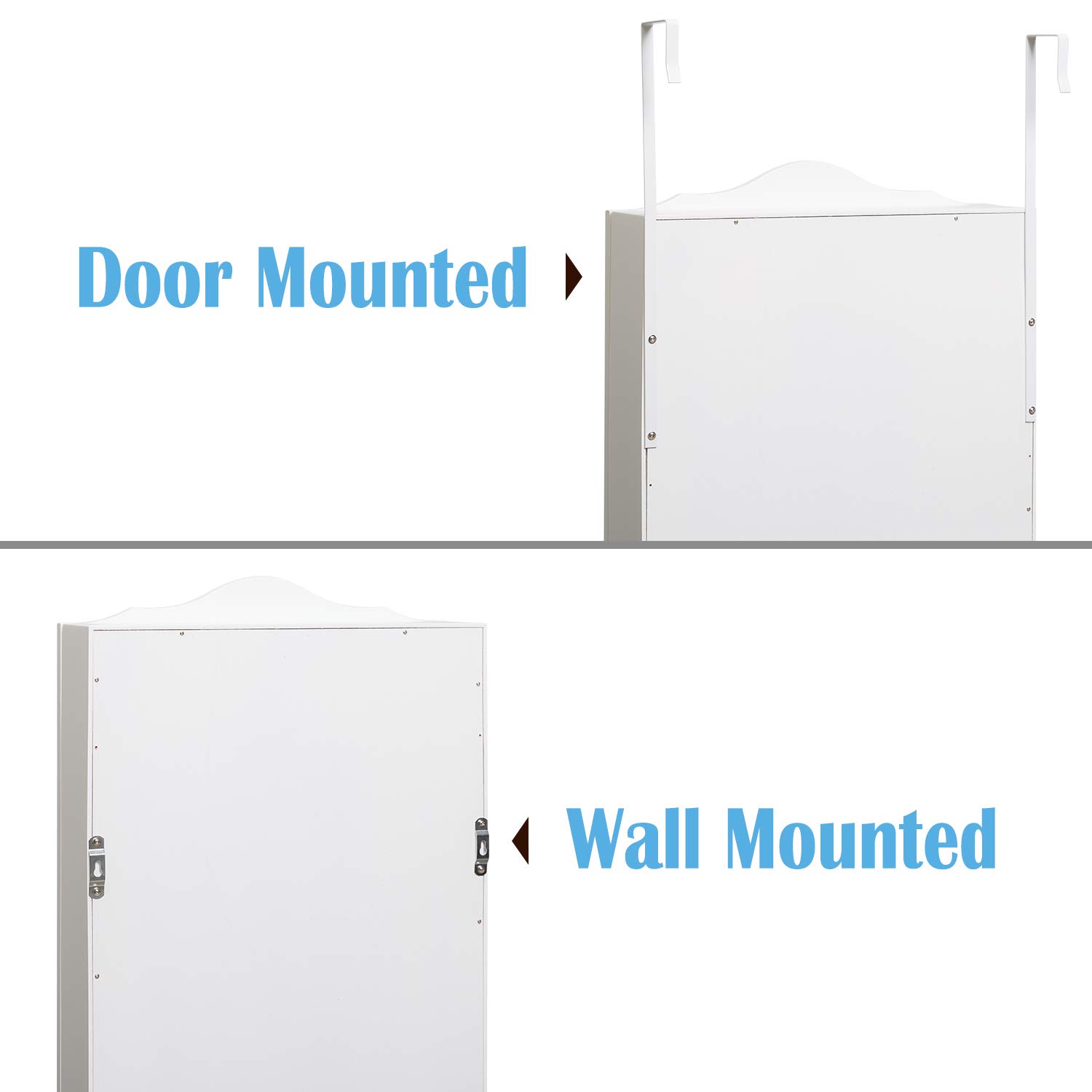 Marble Field Jewelry Cabinet Lockable Wall Door Mounted Hanging Jewelry Armoire Organizer With Full Length Mirror 2 Drawers,Black