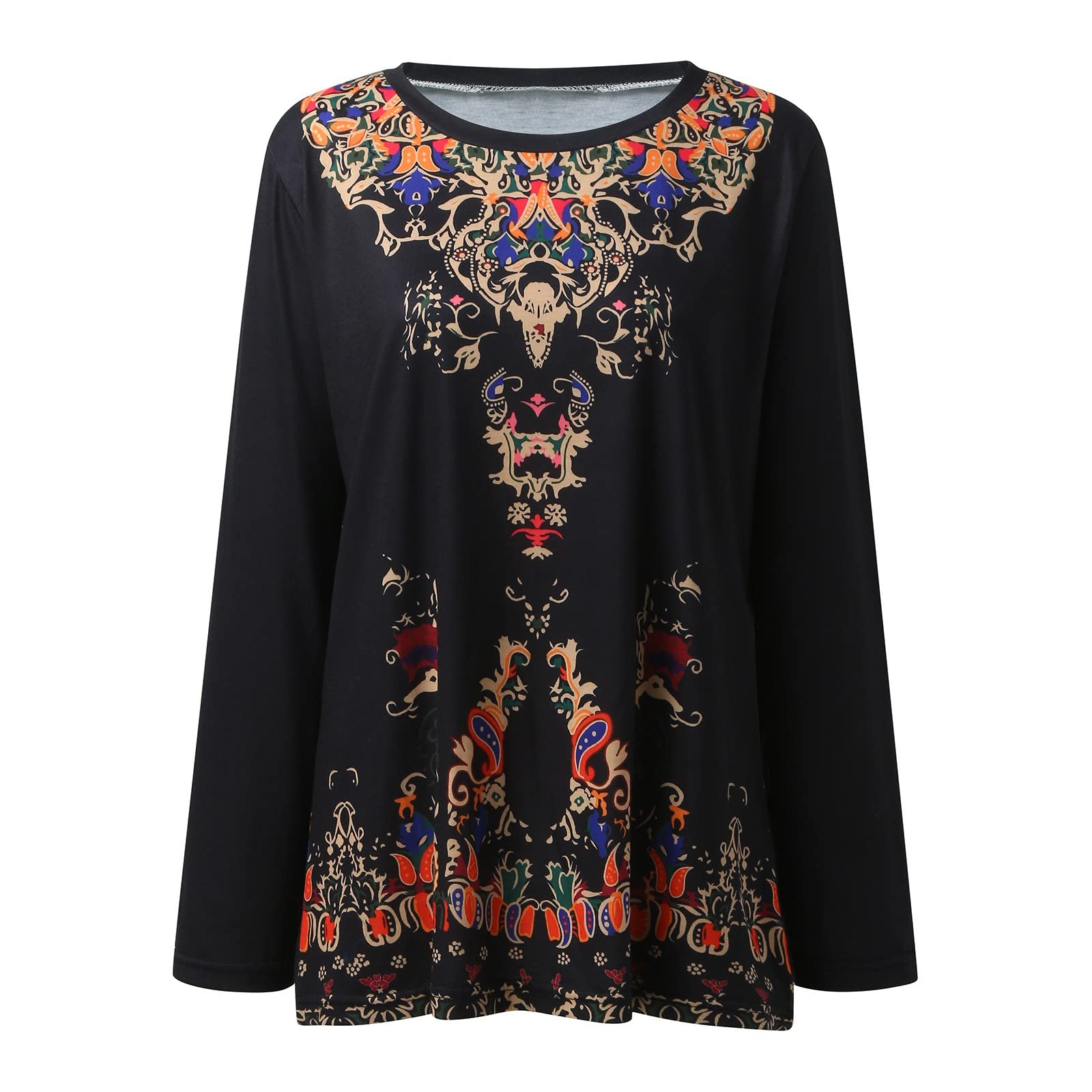 Womens Casual Long Sleeve Crew Neck Flower Printed T Shirt Top Full Sleeve Slim Fit Blouse Shirts Three Button Thermal