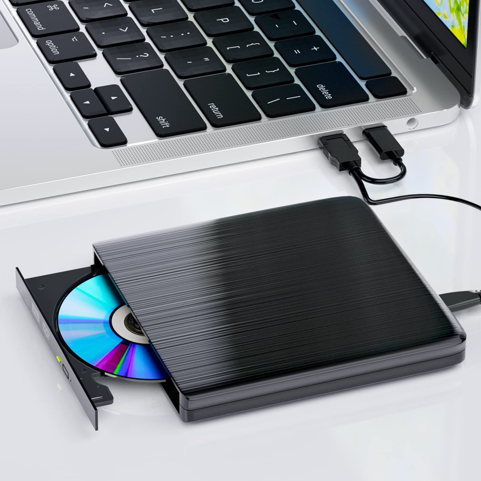 通用 External CD DVD Drive,USB 3.0 Type C,External DVD Player Reader Writer Burner,CD ROM +/-RW Drive,Compatible with Laptop Desktop PC Windows Mac Pro MacBook Linux