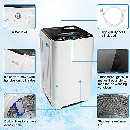 Portable Washing Machine with Drain Pump - Compact Washer 17.8 Lbs Capacity 2.4 Cu.ft - Portable Washer and Spin Dryer Combo/10 Programs and 8 Water Levels - Full-Automatic for Apartment/Dorm/RVs