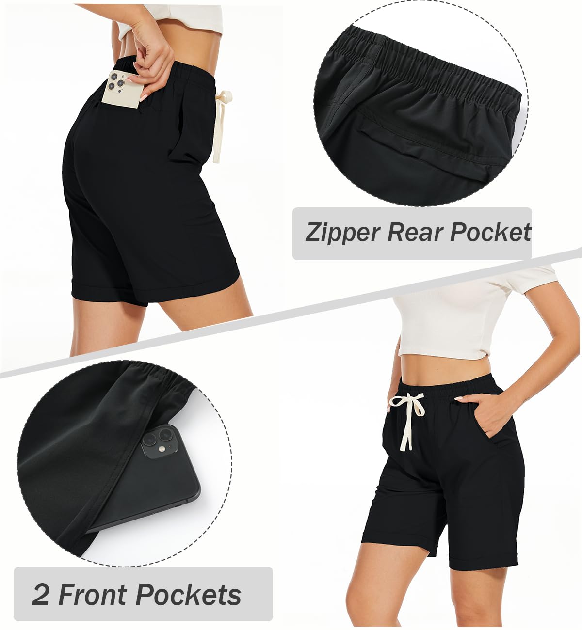 Msmsse Women's Summer Travel Cargo Shorts Quick Dry Drawstring Loose Hiking Sports Shorts Army Green M