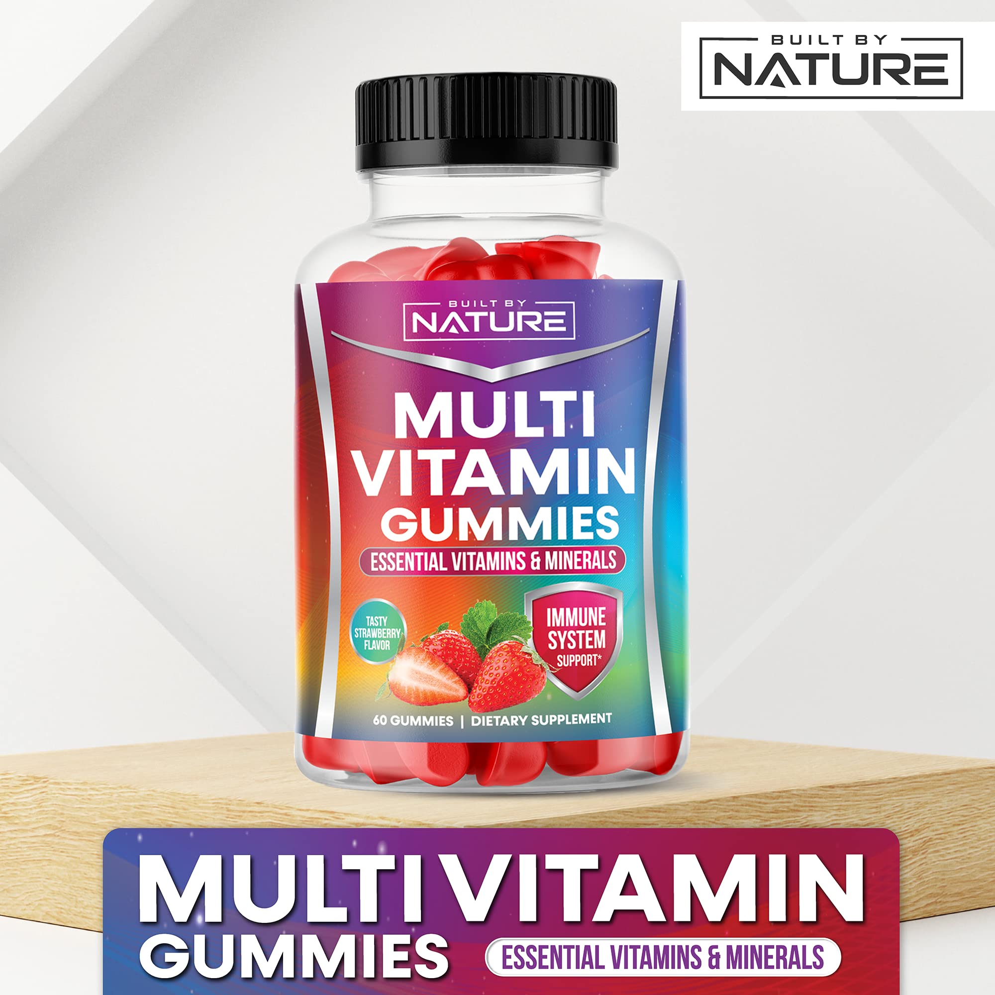 Multivitamin Gummies - Womens & Mens Daily Gummy Multivitamins for Adults with Vitamins A, C, E, B6, B12, and Minerals - Natural Multi Vitamin Supplement, Non-GMO, Berry Flavor - 60 Gummies