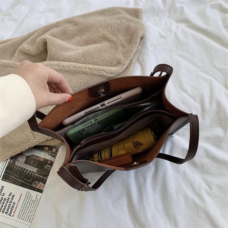 Women Tote Bag Shoulder Leather Handbag 2022 Designer Luxury Totes Large Capacity Solid Color Shopper Bag Women (Bright Coffee)