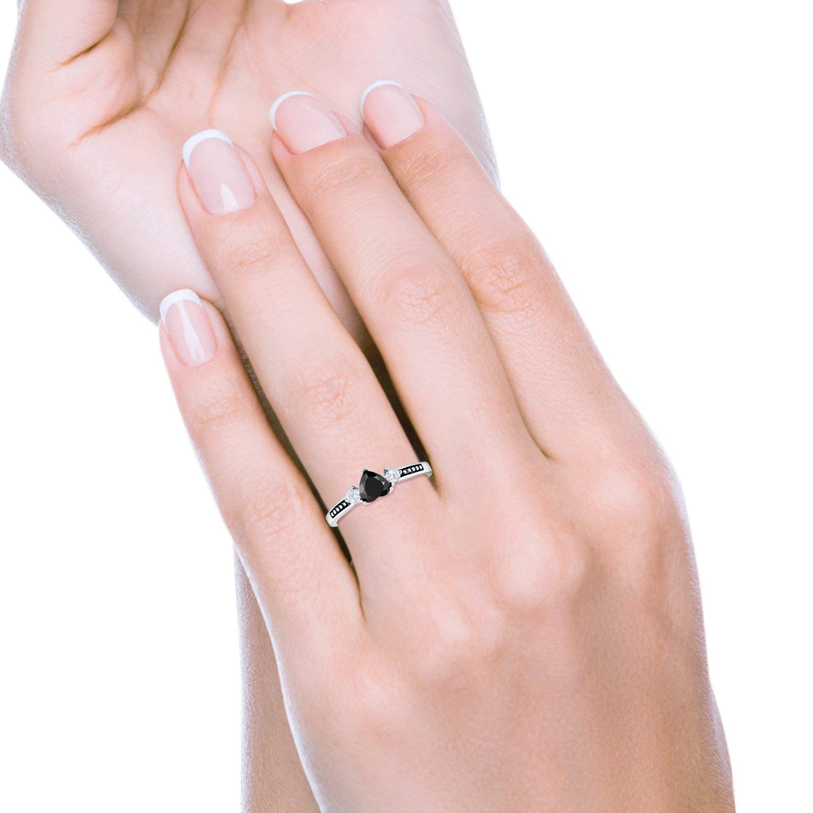 Simulated Black Cubic Zirconia Size-11 Elegant Heart Promise Ring Round Simulated Cubic Zirconia 925 Sterling Silver