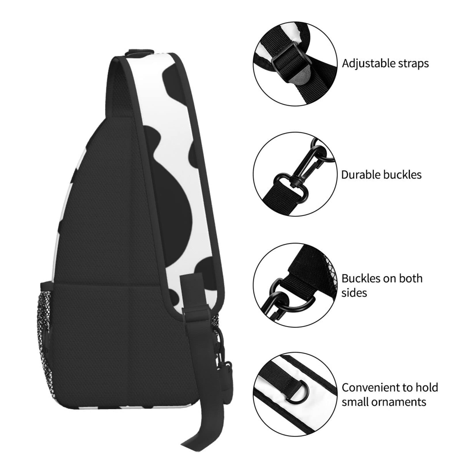 MuMuYun Sling Bag, Black & White Cow print Crossbody Sling Backpack for Casual Shoulder Women & Men