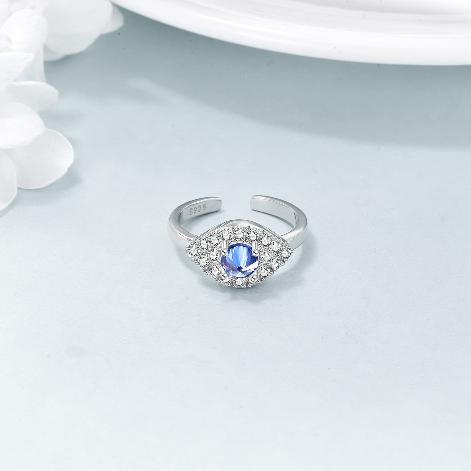 WTENIY Sterling Silver Turkish Evil Eye Ring Jewelry Gifts for Women All Seeing Amulet Greek Third Eye Ring Open Adjustable Ring