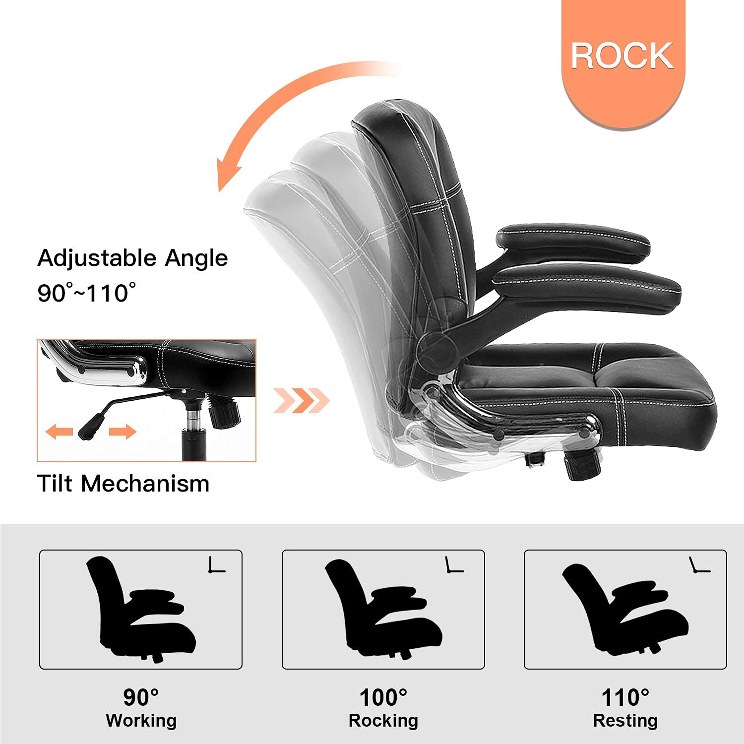 Mid-Back Ergonomic Office Faux PU Leather Chair Executive Computer Desk Chairs Managerial Executive Chairs