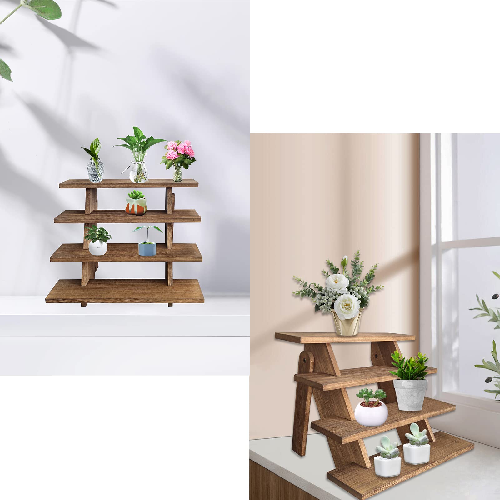 Wooden Display Stand Cupcake Food Retail Table Display,Portable Collapsible 4 Tier Display Shelf Riser,for Vendors Craft Show,Dessert,Cookie Display Stand