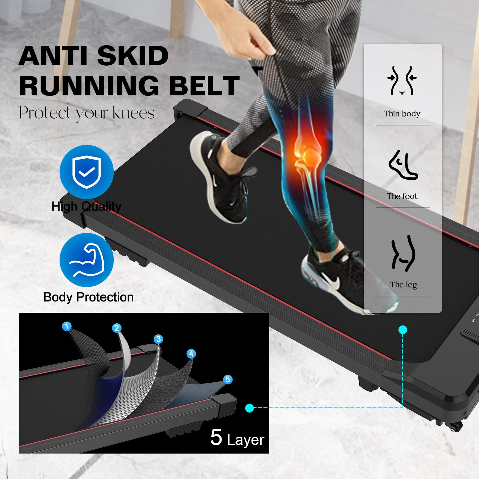 Under Desk Treadmill,OBENSKY Portable Mini Walking pad for Home,Quiet Flat Slim, Jogging Running Treadmill,Easy Assembly&Space Saving for Family/Office Use, Black, (BK886005)