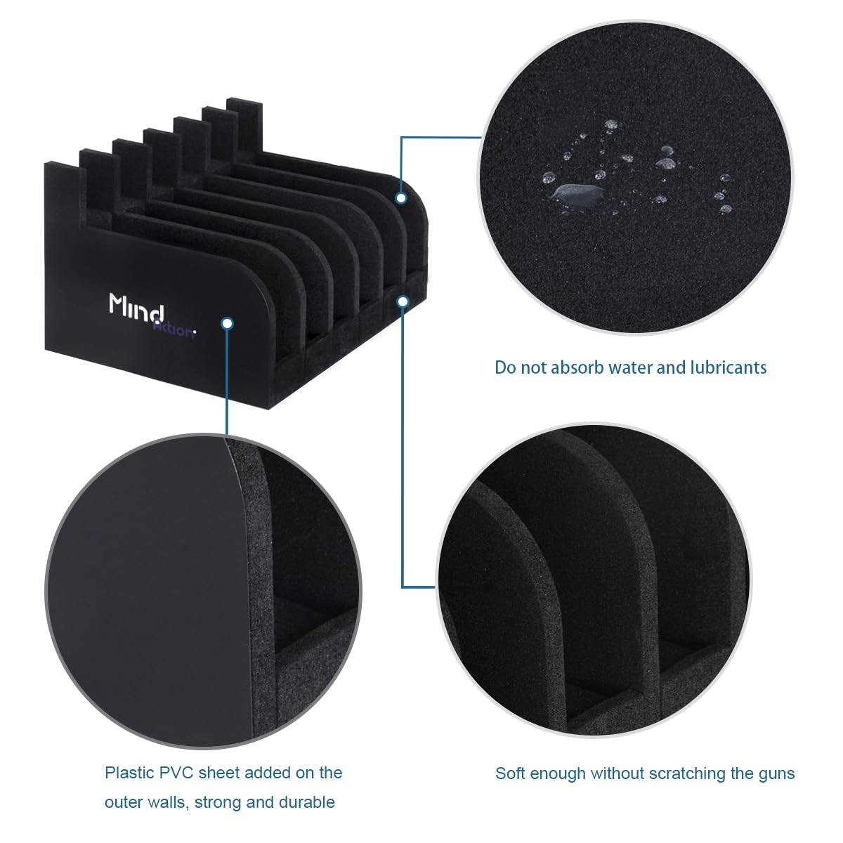 Mind and Action Foam Pistol Rack Handgun Holder for Gun Safe Gun Cabinet Accessories, Customized Gun Storage from 1 up to 6 Firearms