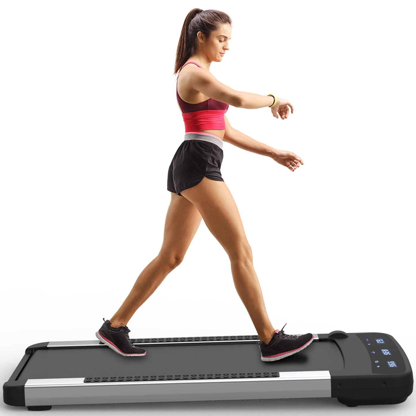 Under Desk Treadmill, Fophet 2-in-1 Walking Pad Treadmill for Home Office Use with Remote Control Quiet Installation-Free Treadmills Walking Jogging with Touchable LED Display Black/Pink/Black &Sliver