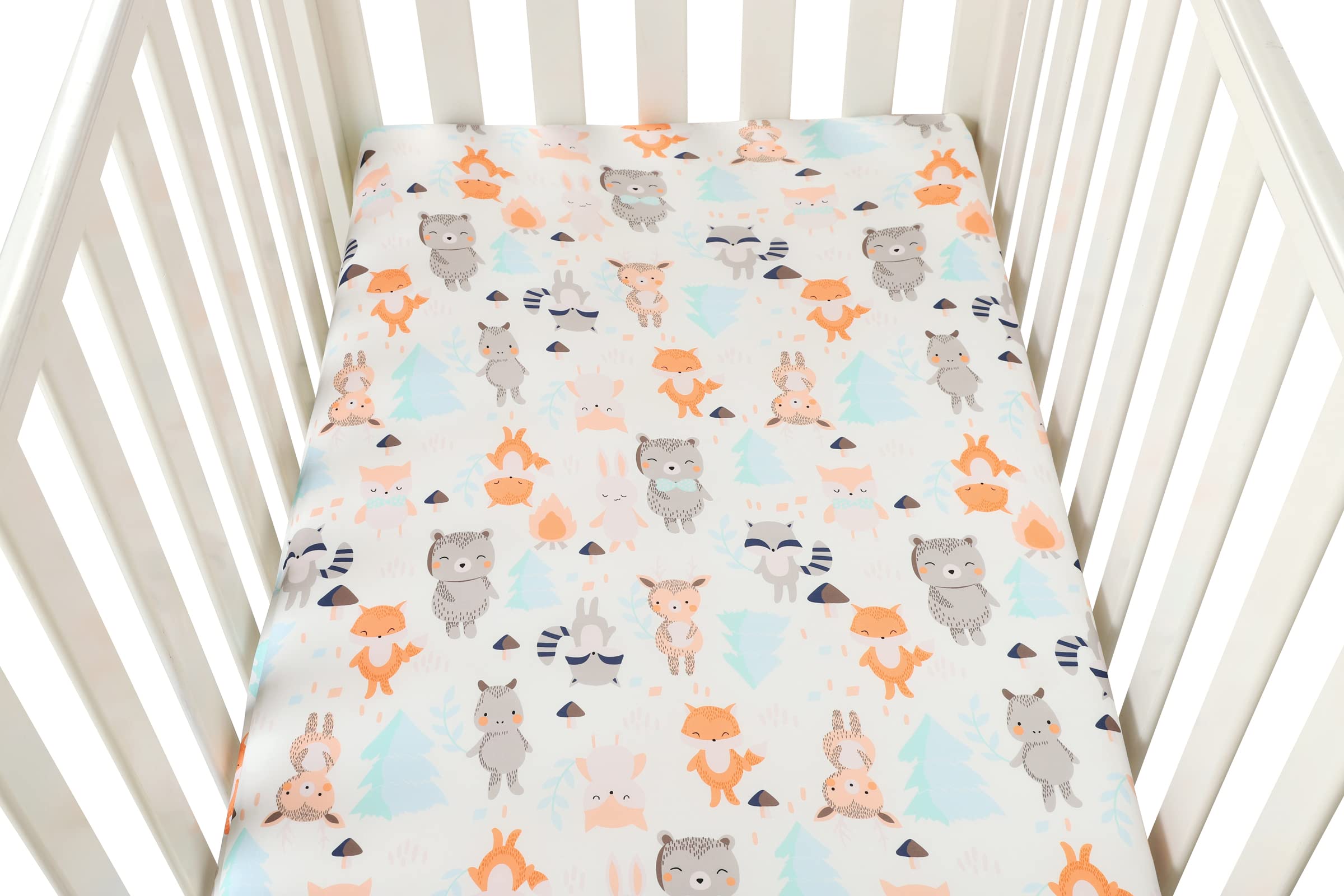 Tontukatu Bassinet Sheet Set 2 Pack Snug Fitted Cradle Fitted Sheets, Stretchy Ultra Soft, for Oval Rectangle Hourglass Bassinet Mattress, Unisex Boy Girl, Tiger Elephant & Fox