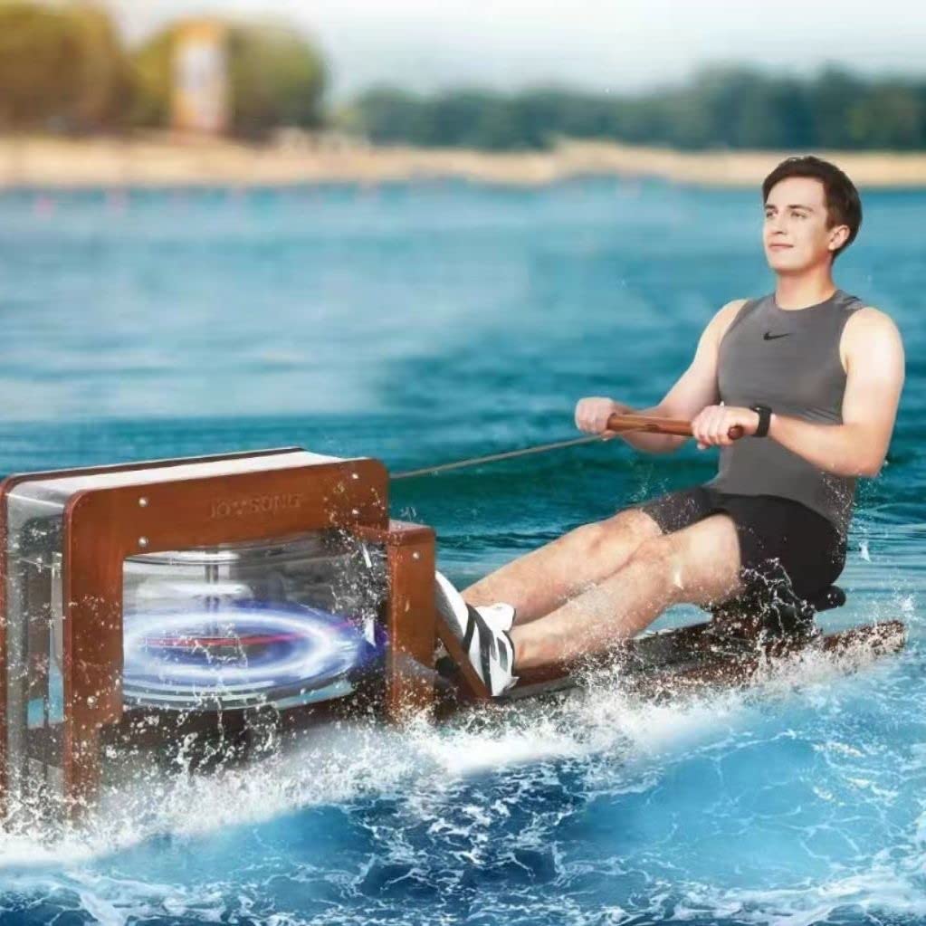 Water Rowing Machine, High-end Wood Fitness Hydro Rower Rowing Machine with Blutooth Water Resistance for Home use Foldable, 330LBS Capacity Water Rower with LCD Monitor Device Mount