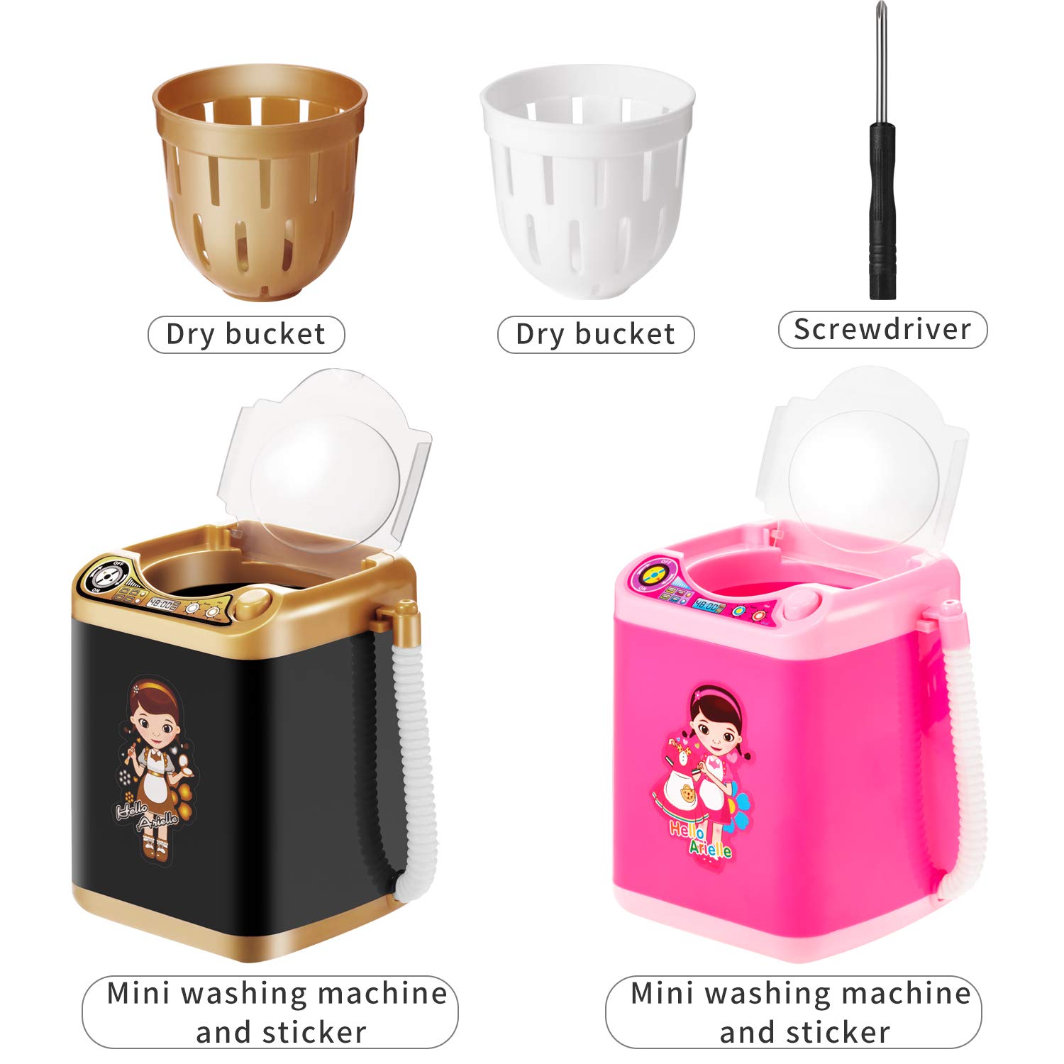 Makeup Washing Machine,2 Pieces Automatic Mini Washing Machine Toy Brushes Cleaner Device,Electronic Powder Puff Deep Clean Machine Washing Tools,Mini Toy(Black and Pink)