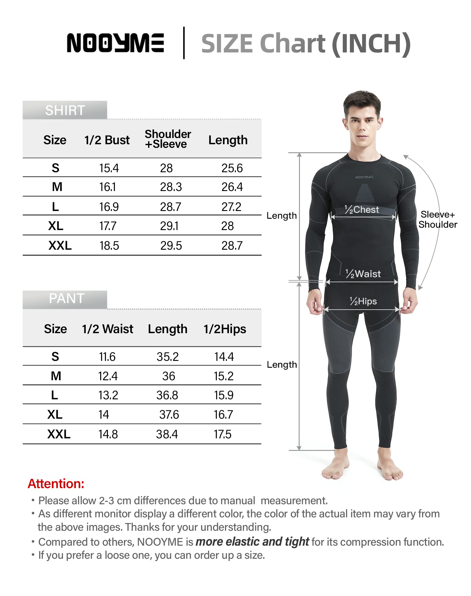 NOOYME Thermal Underwear for Men Long Johns for Men, Long Underwear Mens Base Layer Men for Cold Weather Black-grey