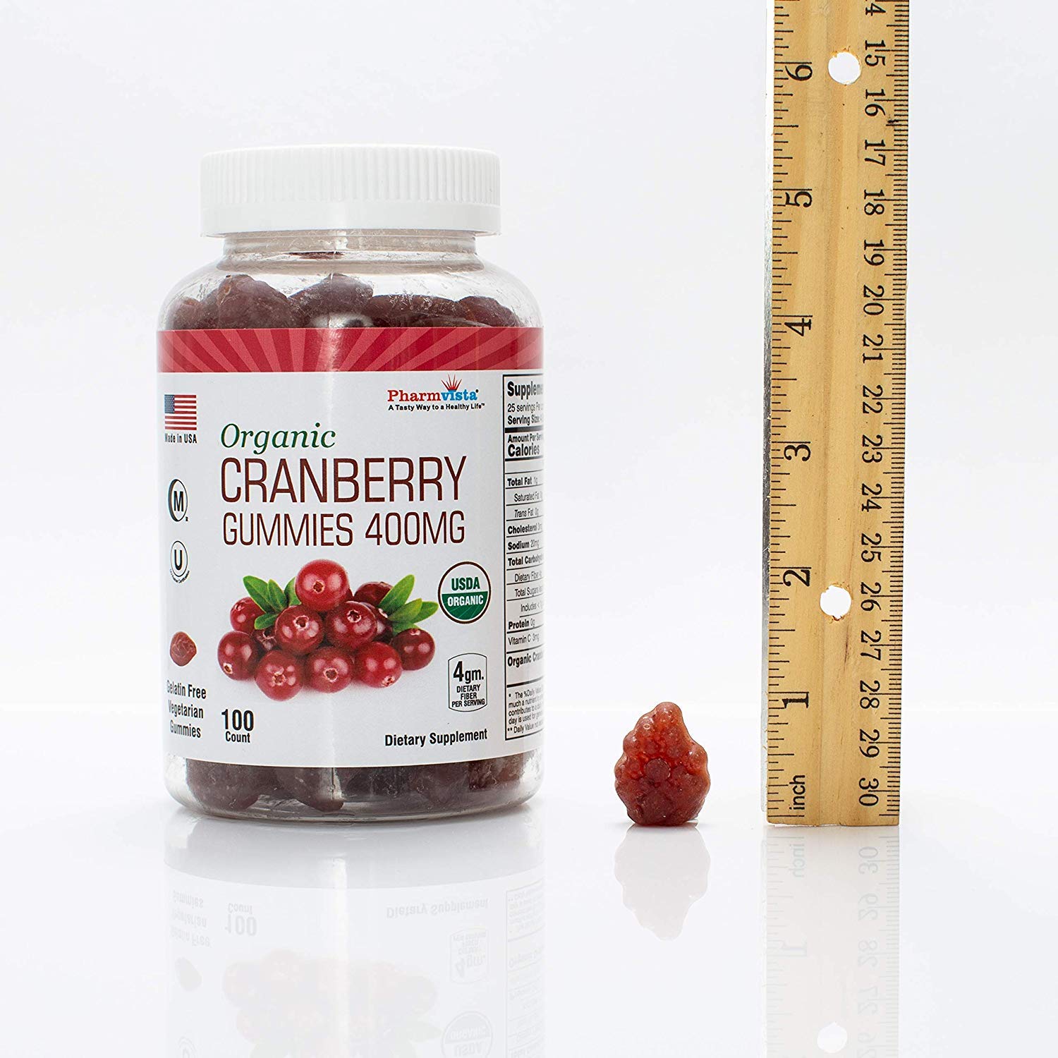 Pharmvista Cranberry Gummies 400mg - Gluten Free, Allergen Free, Nutrient rich, Vegan supplement - 90 Count
