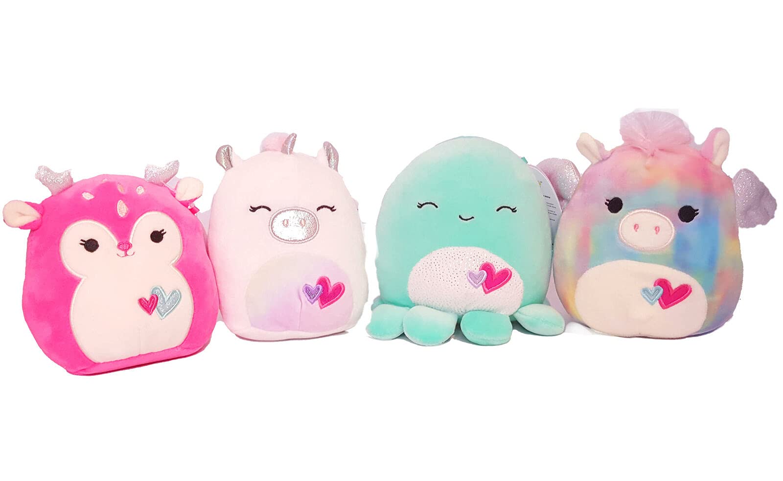 Squishmallows Kellytoy 5 Inch Unicorn Sofia White with Hearts and Tie Dye Mane Tail and Belly.