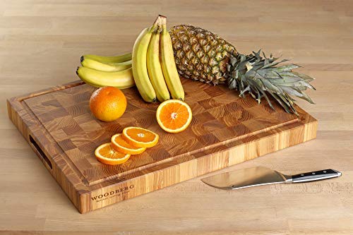 Professional butcher block cutting board 24 x 18 inch extra large thick wooden double sided end-grain chopping board