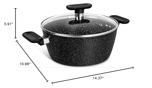 MICHELANGELO 4 Quart Cooking Pot with Lid, Nonstick Stock Pot, Granite Soup Pot with Lid, Induction Pot with Stay-cool Handle, 4 Qt Stockpot Non Stick Pot Black