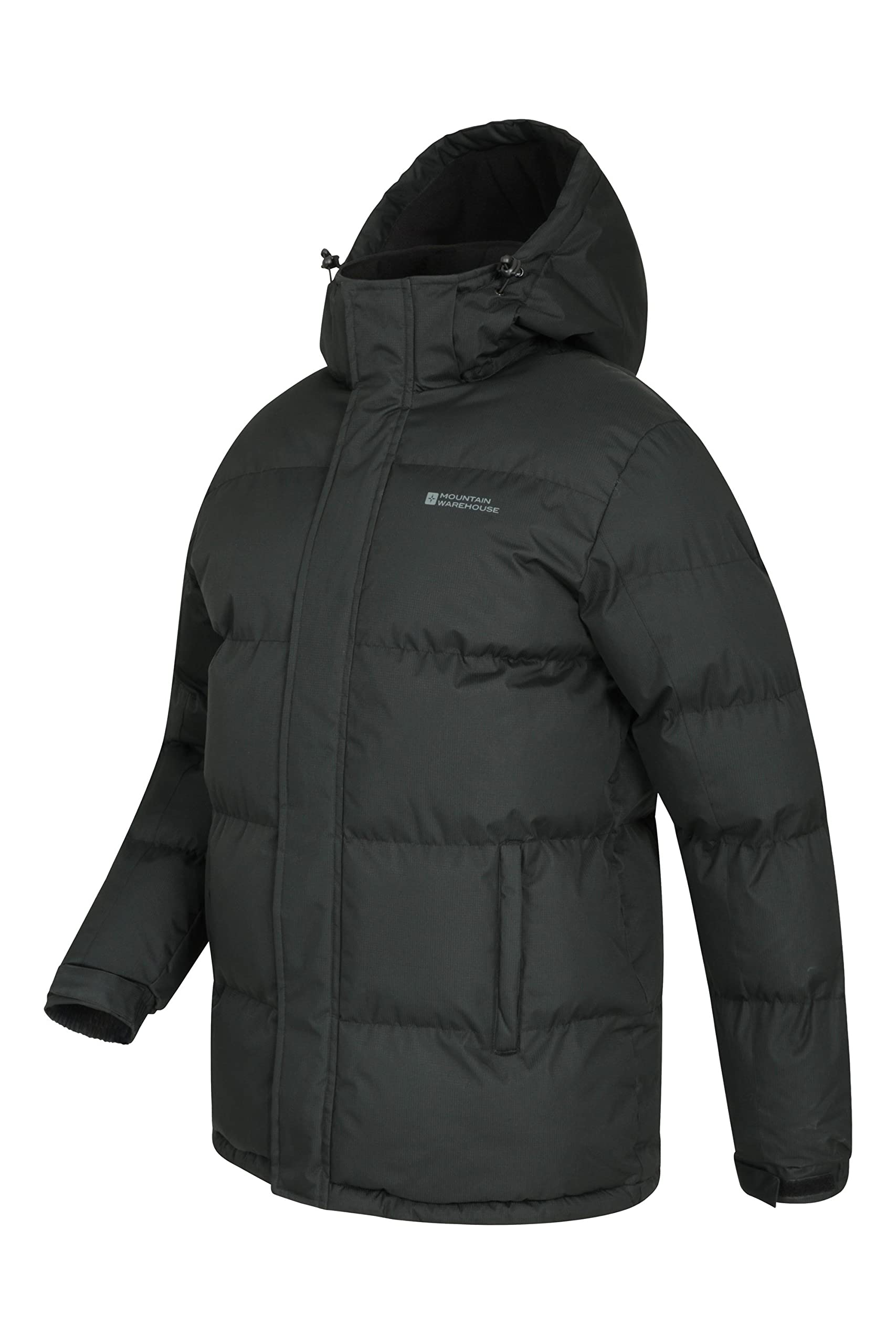Mountain Warehouse Snow Mens Padded Jacket - Fleece Lined Hood Puffer Black Large