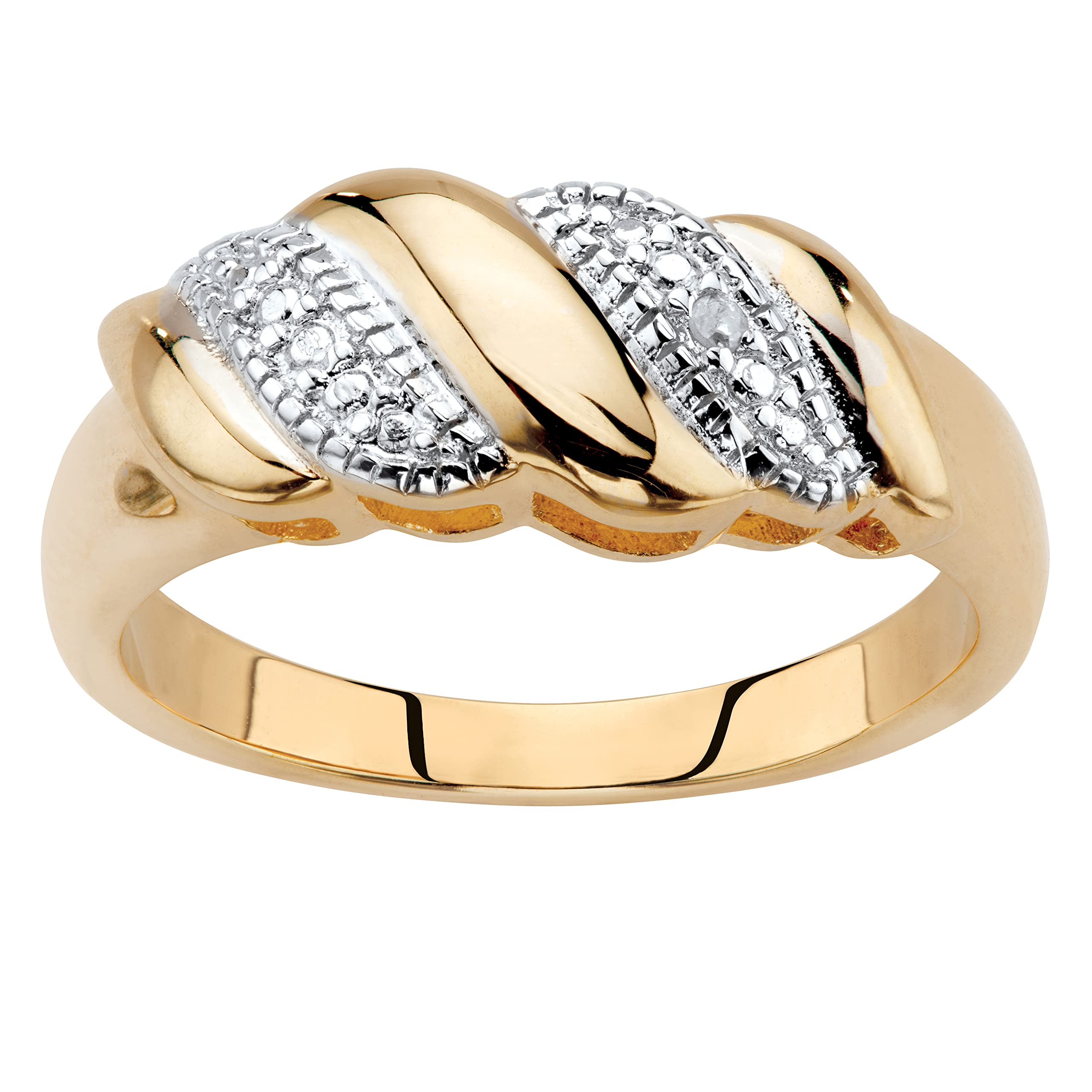PalmBeach Yellow Gold-plated Genuine Diamond Accent Banded S Link Ring Sizes 6-10 Size 7