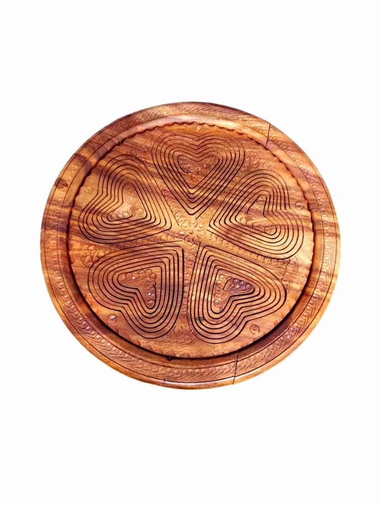 SKEZ Decorative Wooden Collapsible Fruit Basket (12"x12"x12") Elegant Wooden Foldable Fruit Basket Circular Hand Crafted Wooden Trivet Multipurpose (5 Partitions)