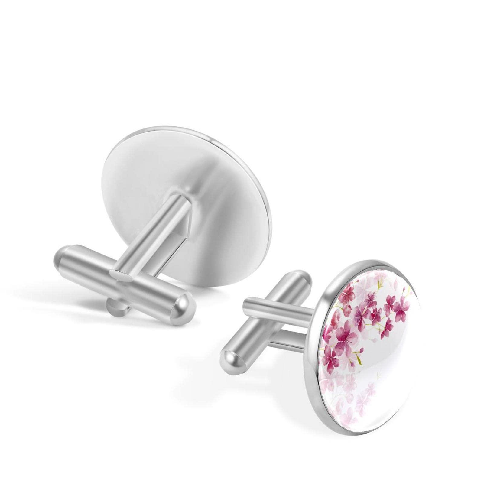 Watercolor Cherry Blossom, Cufflinks and Studs Set for Tuxedo Shirts Business Wedding