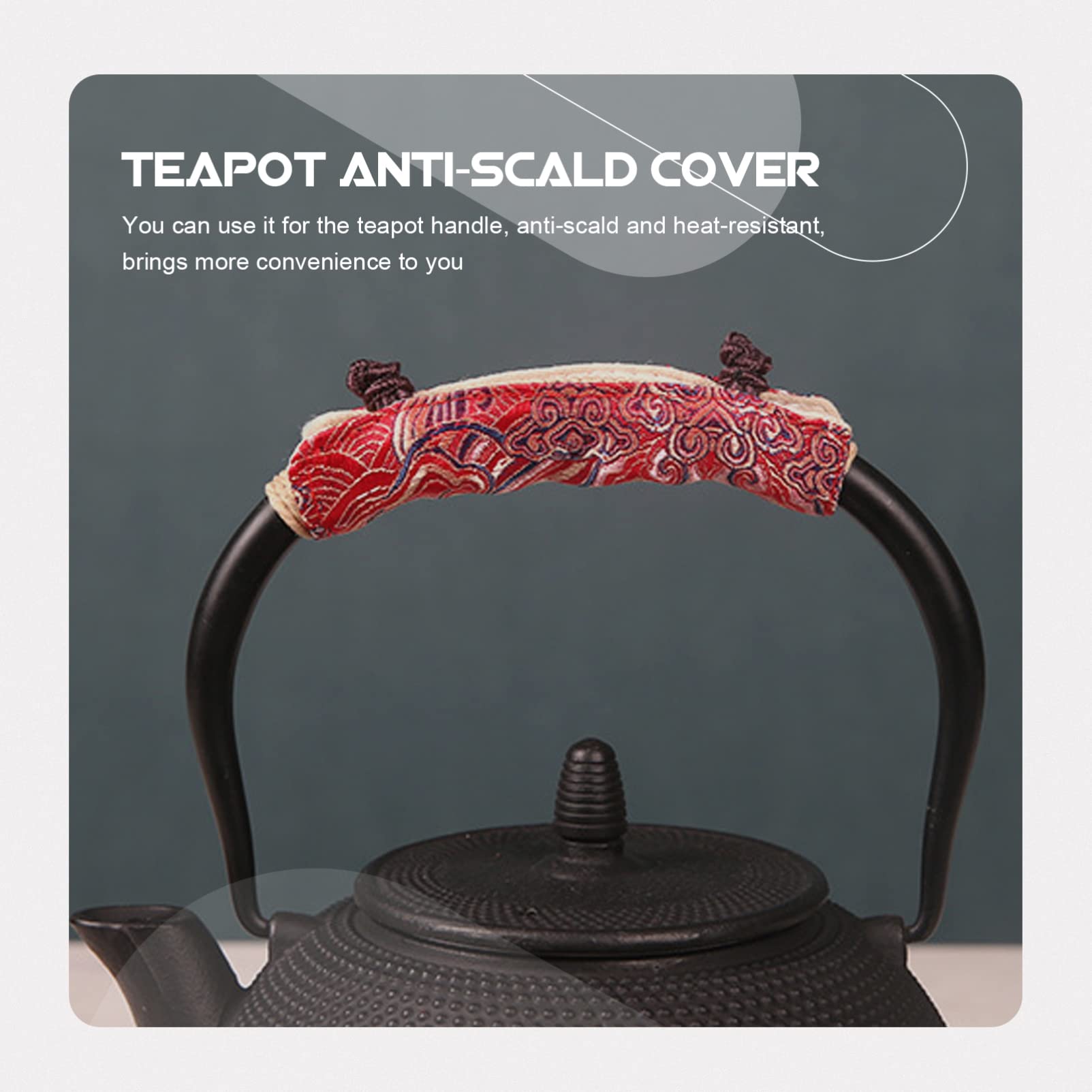 Teapot Handle Holder Cloth Tea Pot Handle Cover Heat- Resistant Non Slip Pot Holder Sleeve Teakettle Handle Sleeve for Home Kicthen (Red)