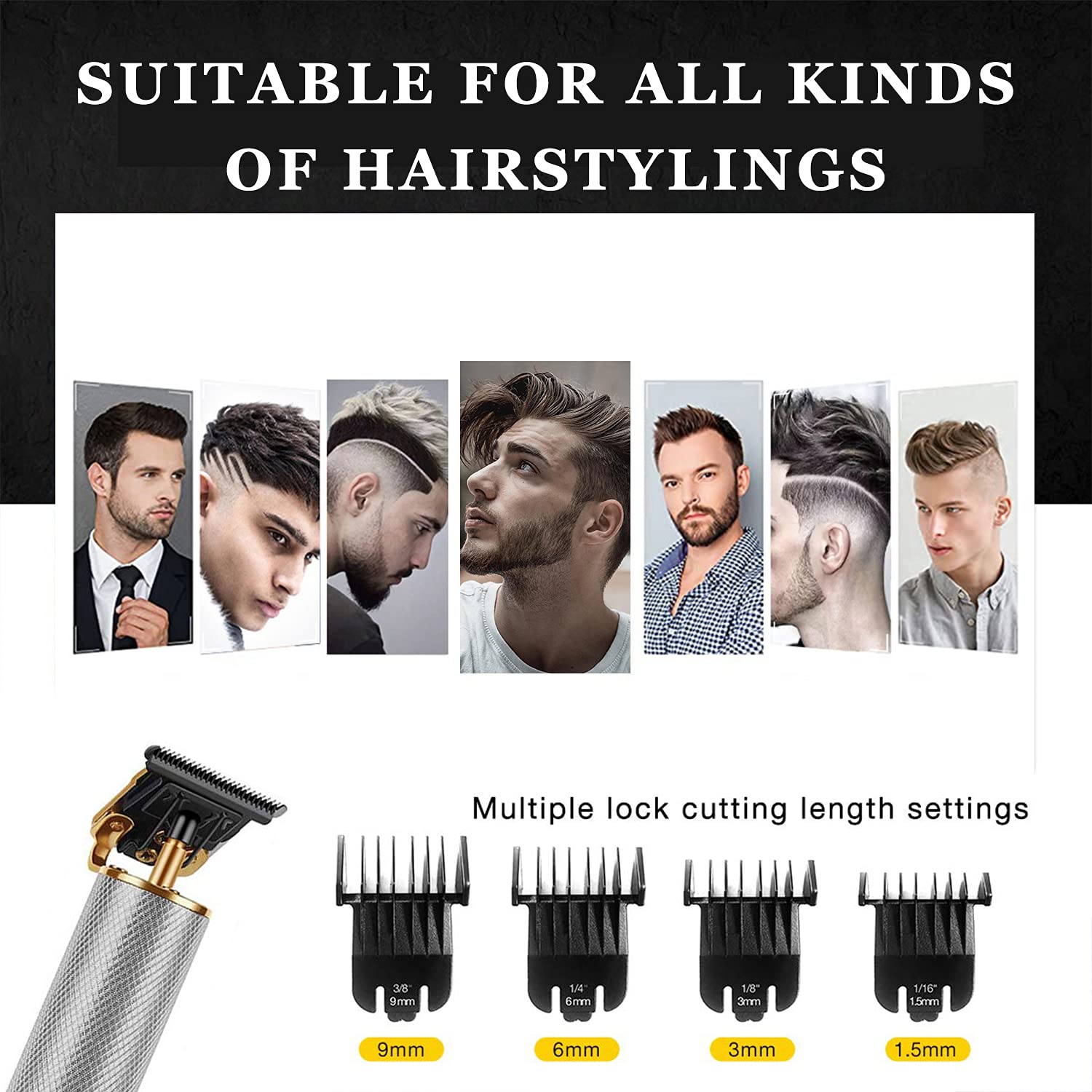 Professional Electric Hair Clippers,Cordless USB Rechargeable T-Blade Hair Beard Trimmer for Men with 4 Guide Combs Haircut Machine