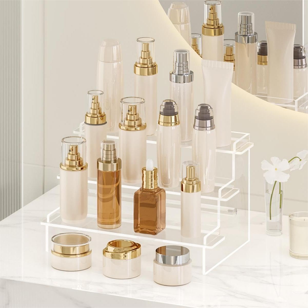 Meteou Acrylic Display Risers, 9.5'' Perfume Organizer Clear Riser Compatible with Funko POPs, Nendoroids, Action Figures, Cupcake Stand Lotion Holder Skincare Organizer Tiered Display Table Stand