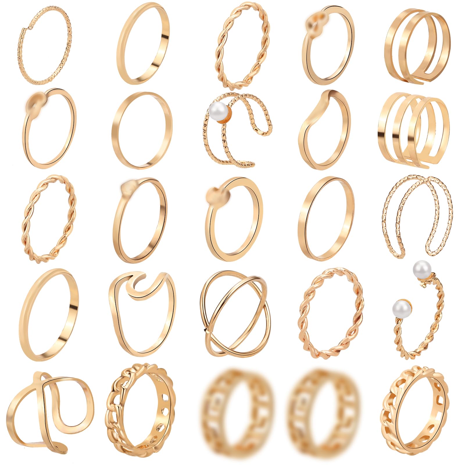 ONESING 18-25 Pcs Knuckle Rings for Girls Stackable Bohemian Retro Vintage Joint Finger Rings Gold Rings Set for Women Men Hollow Carved Flowers Crystal Rings