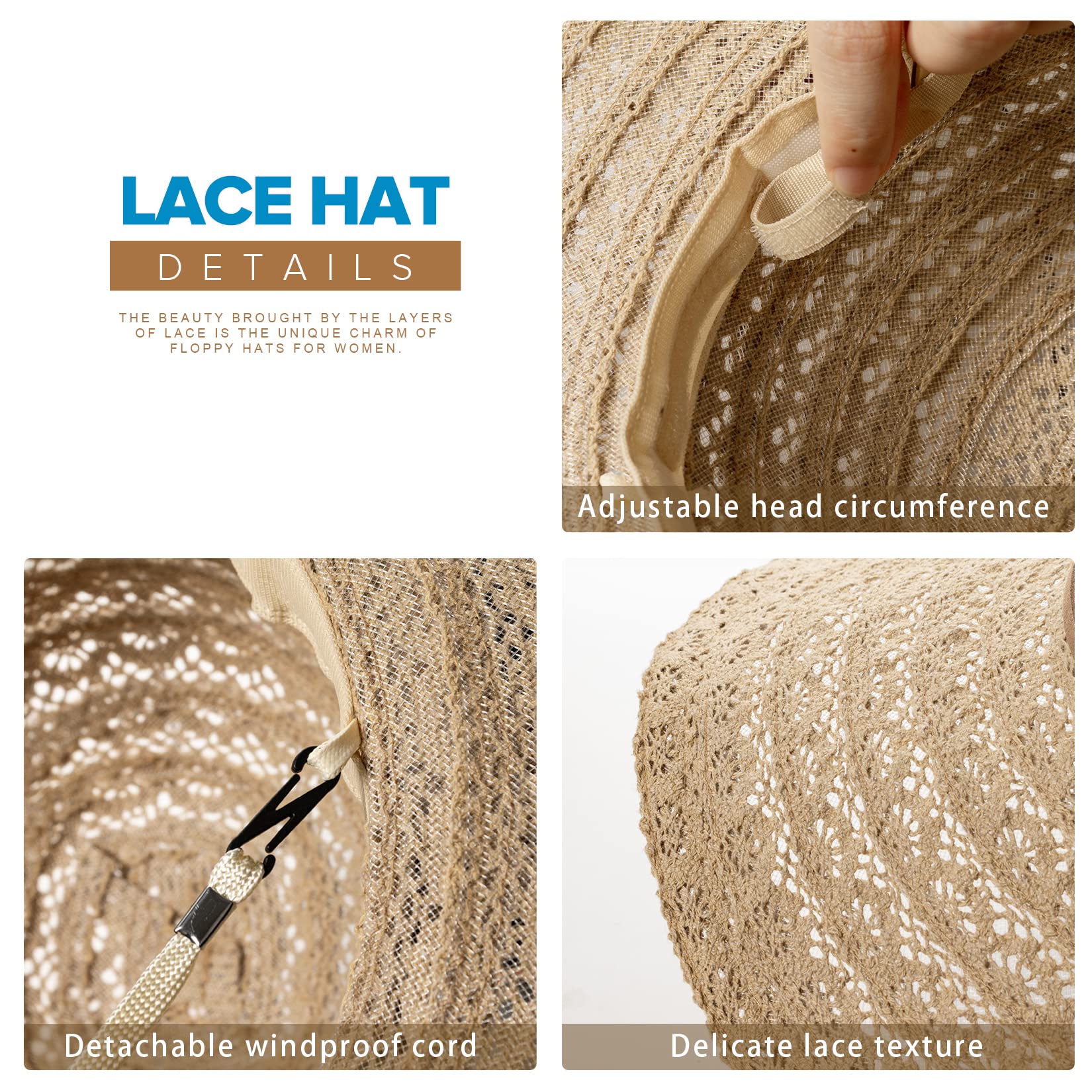 Sun Hats for Women, Floppy Beach Hats for Women Foldable, Wide Brim Summer Hat, Packable Sun Beach Floppy Hats Women Khaki