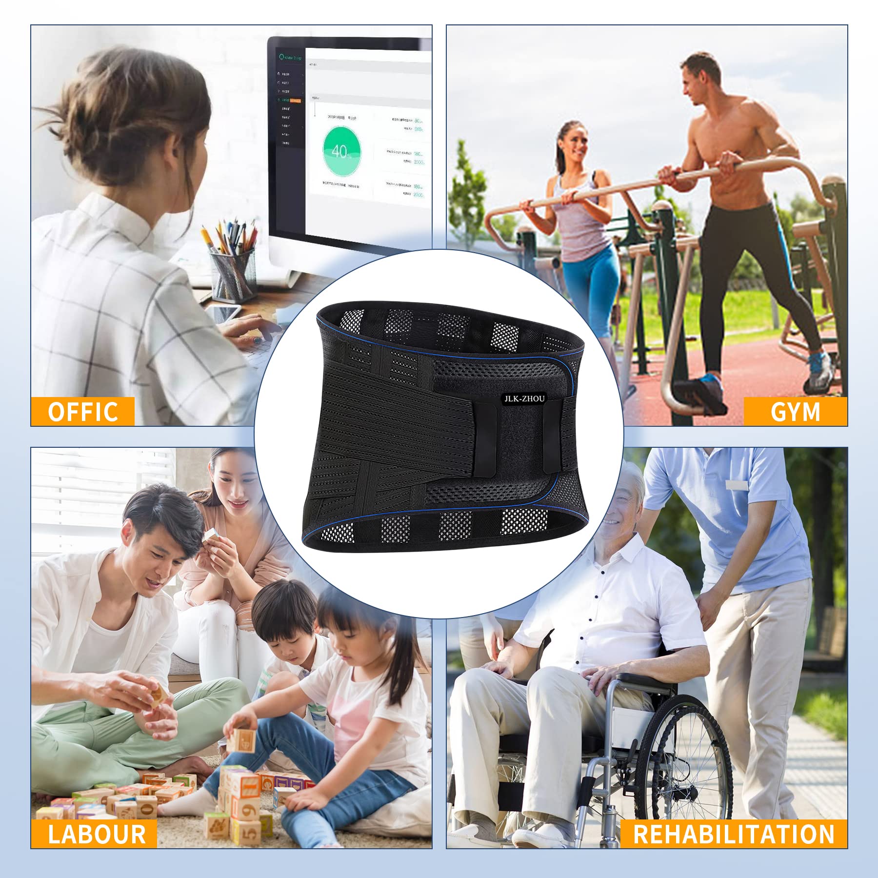 Shiki Faery Lumbar Support Belt, Back Brace for Lower Back Pain Relief, Breathable Back Support Belt with 5 Support Strip, Waist Back Protection & Support for Men and Women (X-Large)