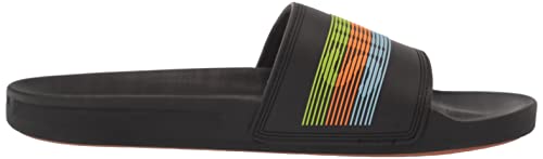 Quiksilver Men's Rivi Wordmark Slide 3 Point Sandal, Black/Orange/Blue, 11