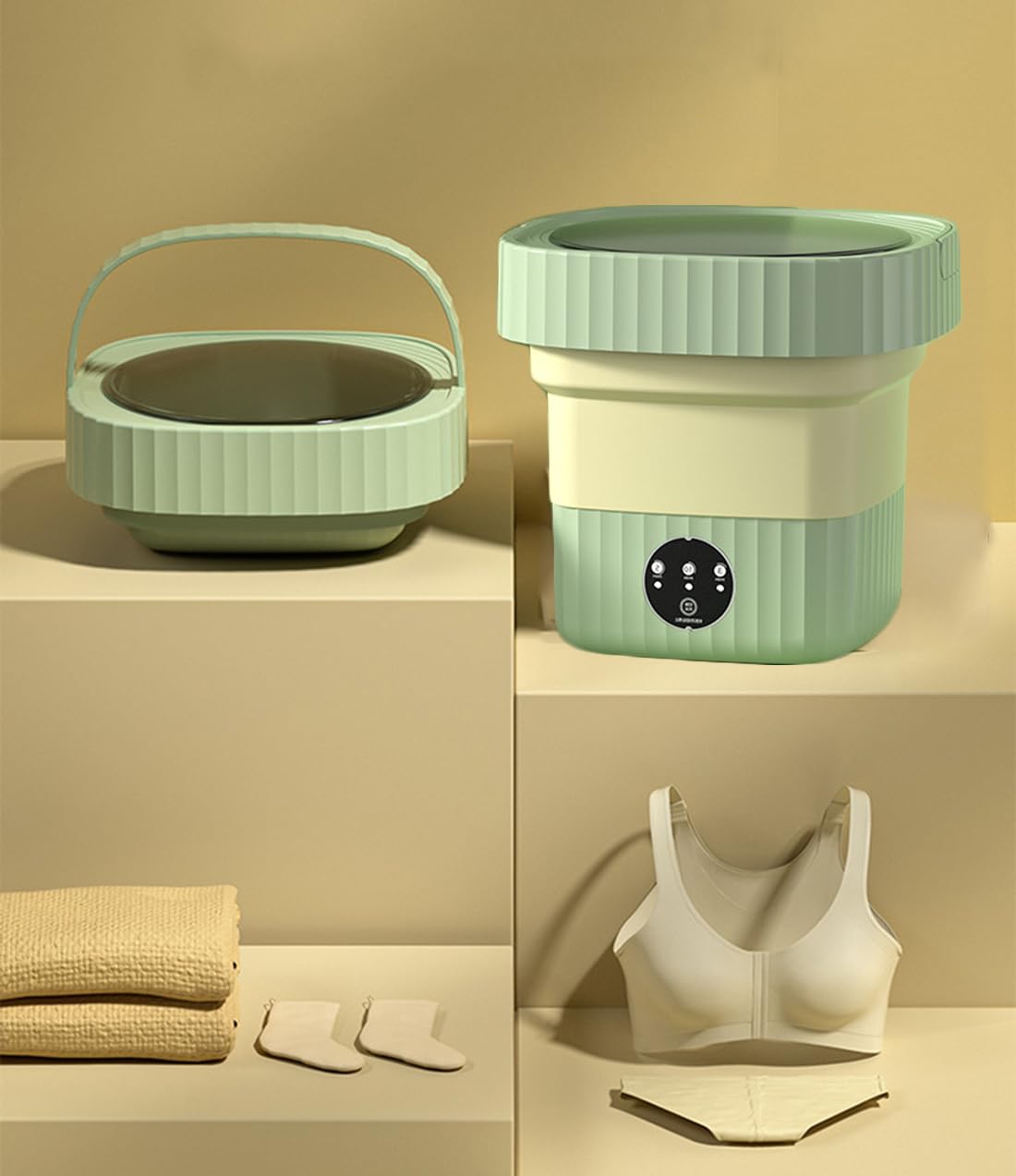 Portable Washing Machine, Foldable Mini Washing Machine, Small Washing Machine for Underwear, Baby Clothes, or Small Items, Suitable for Apartments, Dormitories, Camping, Travel (6 Liters),Green